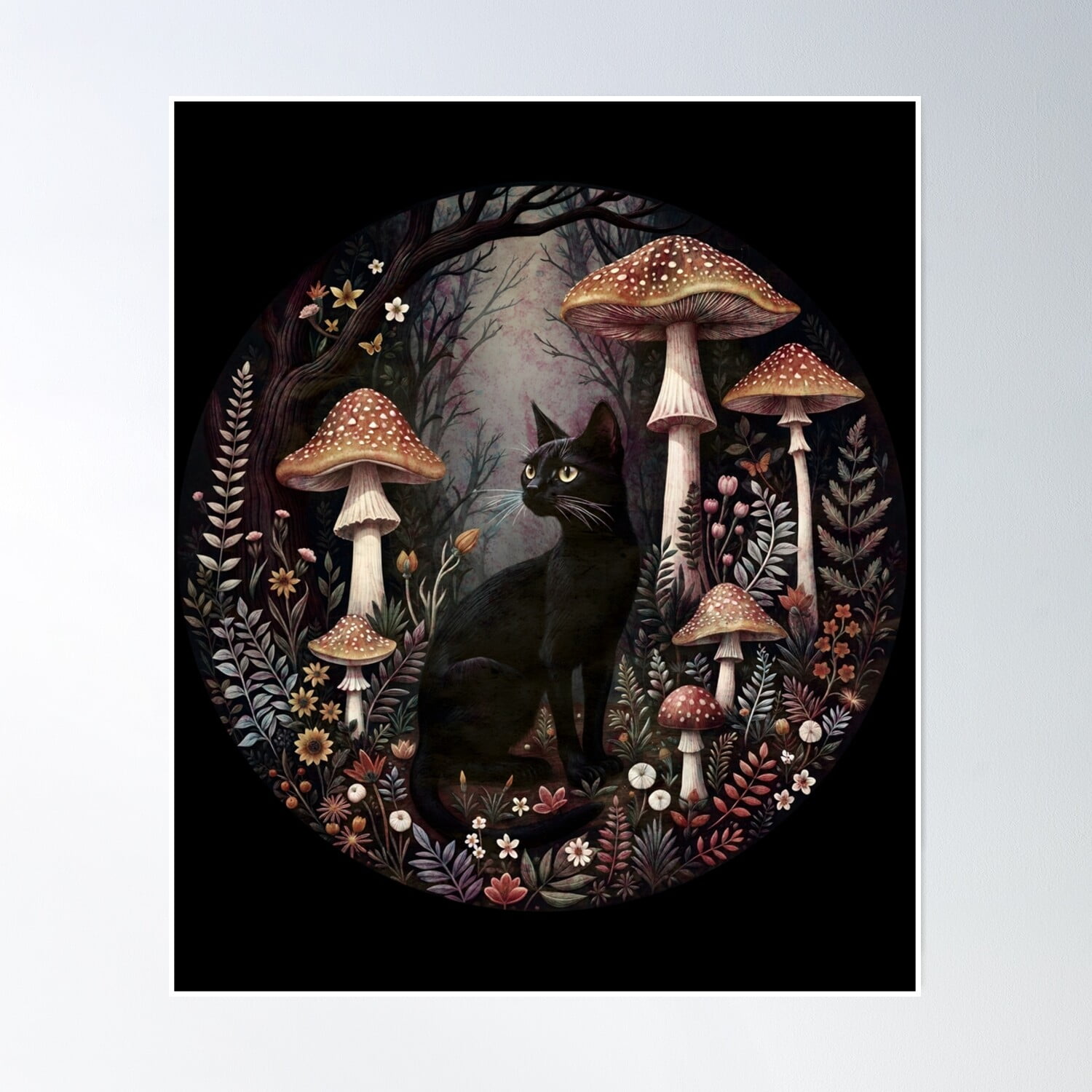 Aesthetic Goblincore Black Cat And Dark Cottagecore Mushroom, Enchanted ...