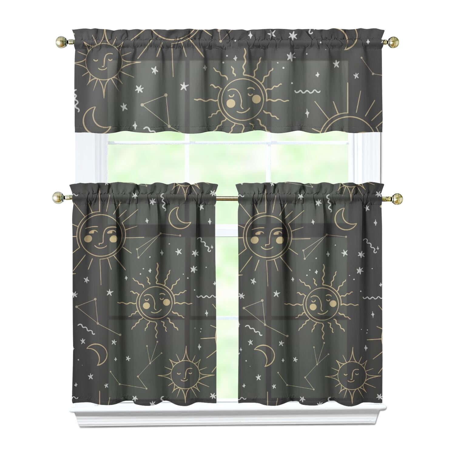 Aesthetic Goth Kitchen Curtains Set Gothic Celestial Sun Moon Astrology ...