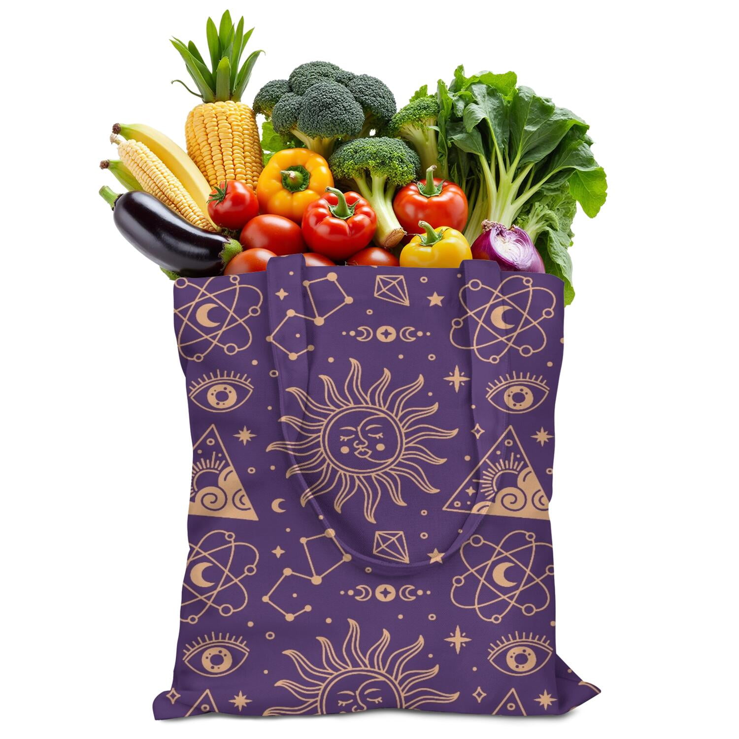 Aesthetic Gothic Canvas Tote Bag with Celestial Moon and Sun Pattern ...