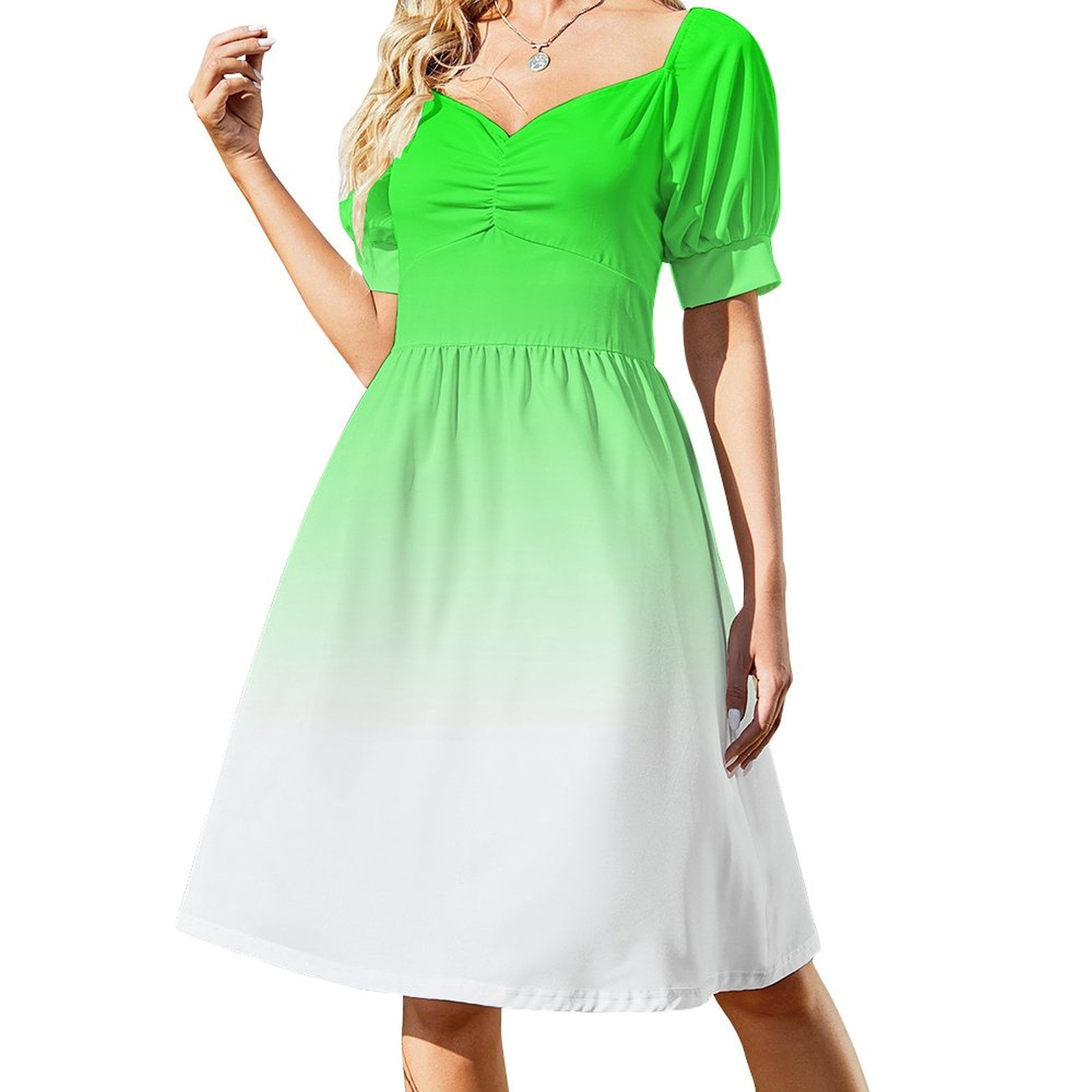 Aesthetic Green And White Gradient Short Sleeve Dress Clothes Women's ...