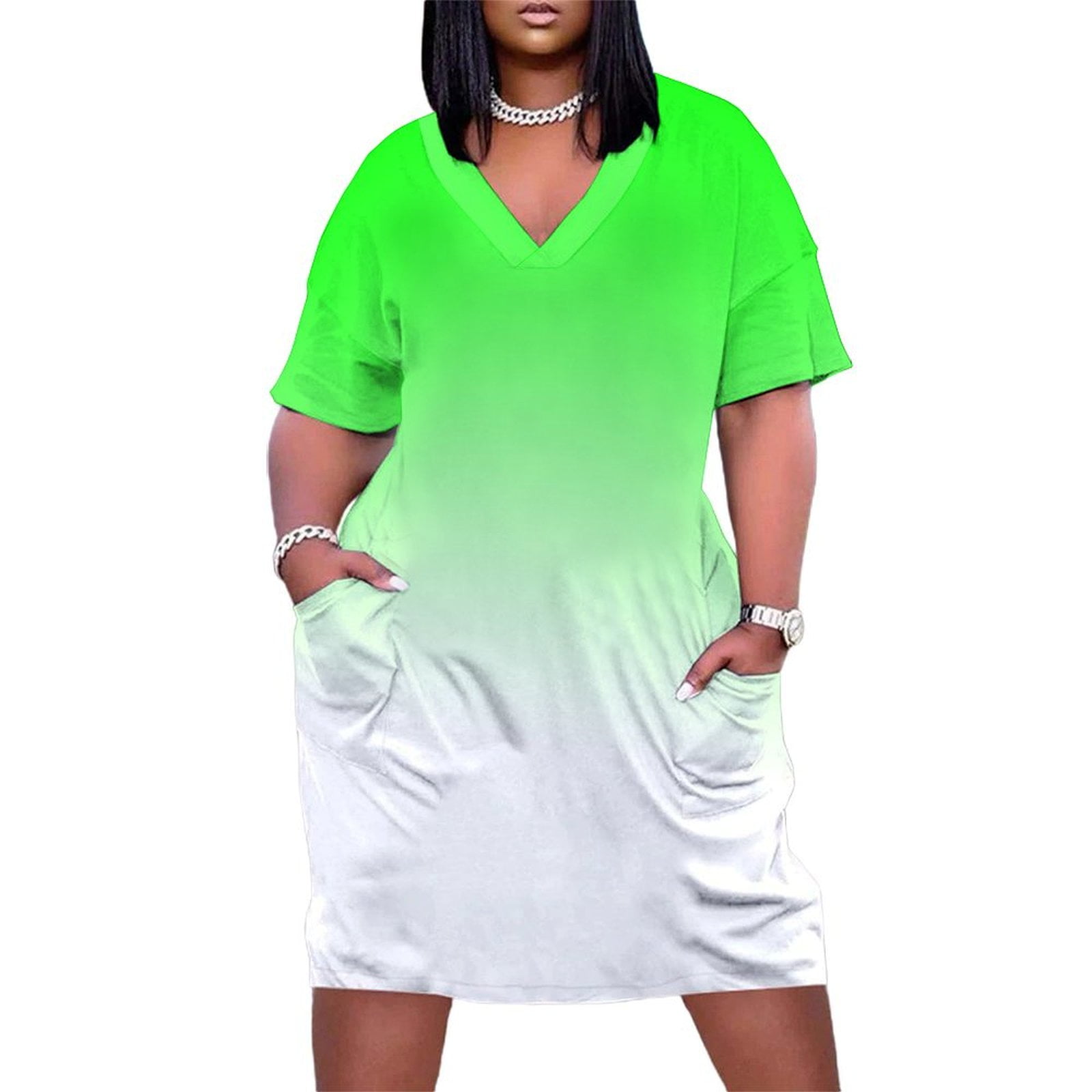 Aesthetic Green And White Gradient Summer Dresses for Women Plus Size ...