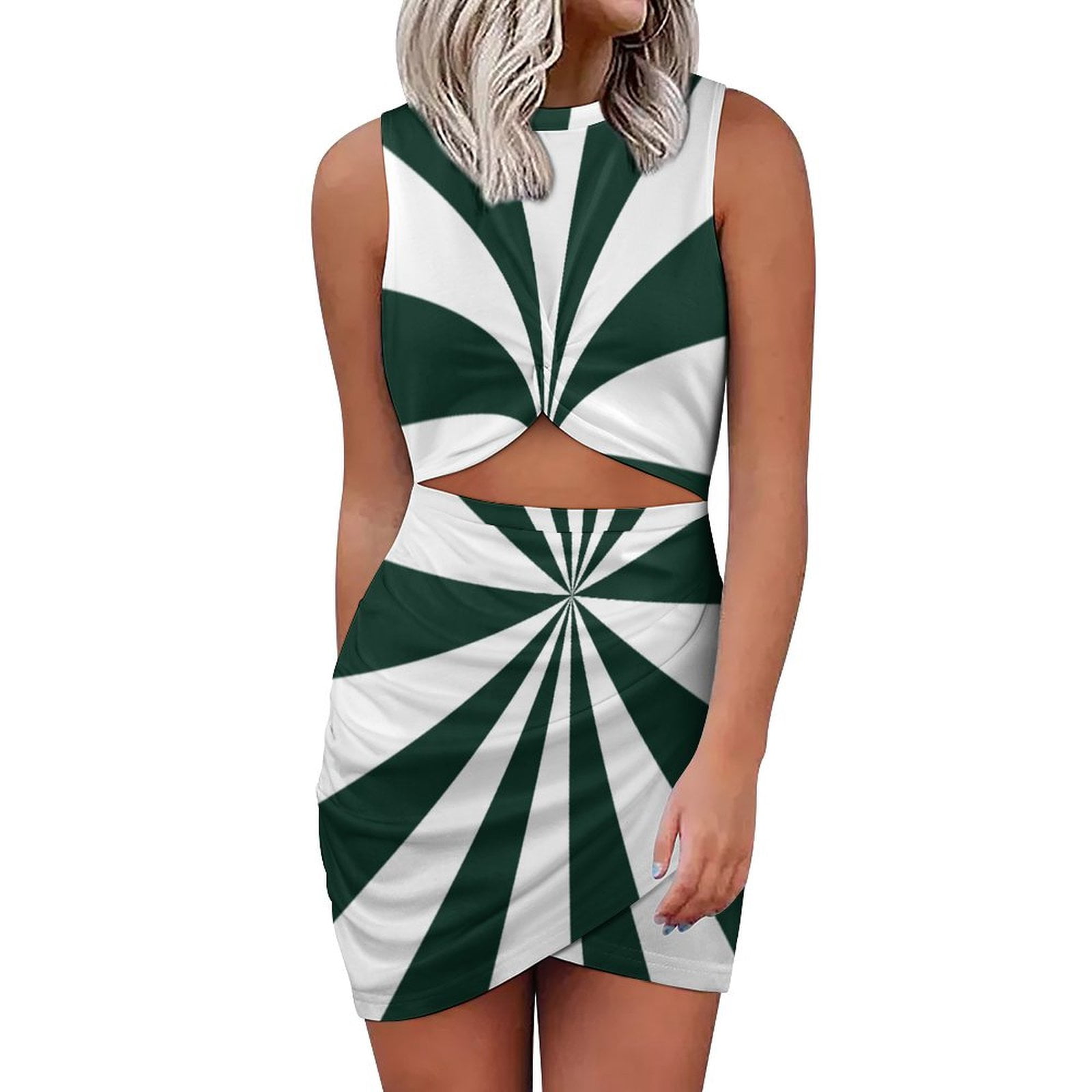 Aesthetic Grey Green And White Sunburst Women's Crossover Slim Hip ...