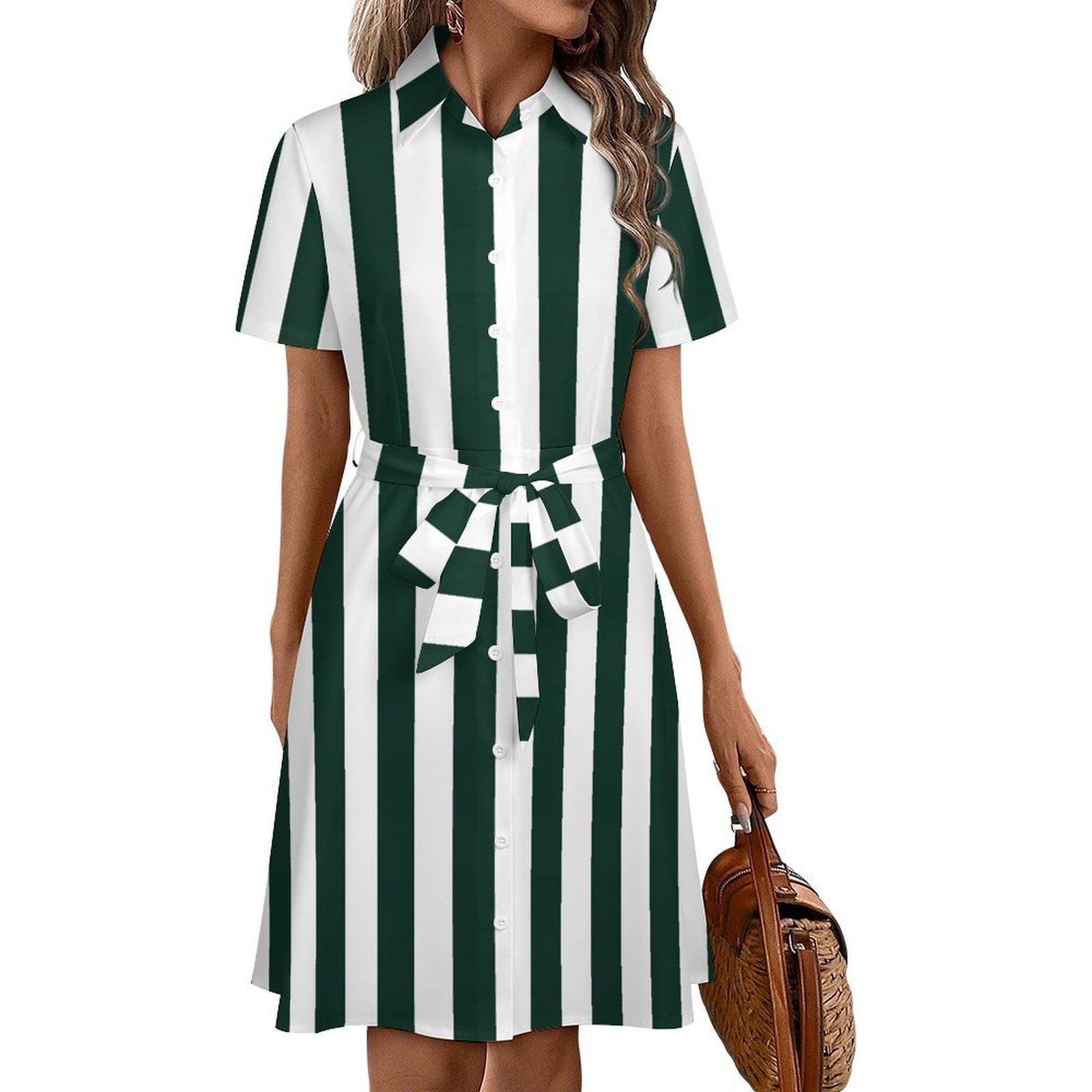 Aesthetic Grey Green And White Vertical Womens Shirt Dresses Women'S ...