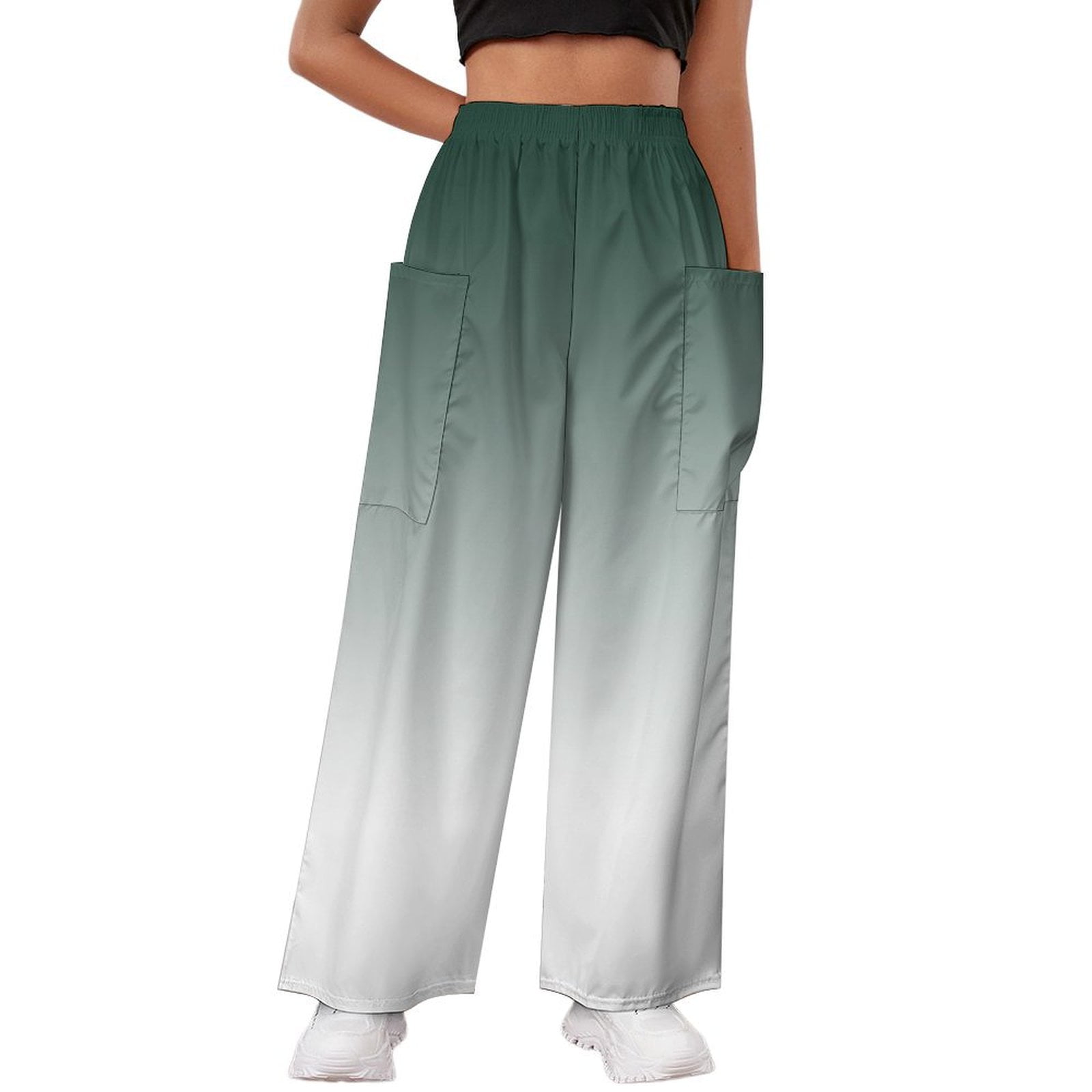 Aesthetic Grey Green And White Gradient Straight Leg Trousers for Women ...