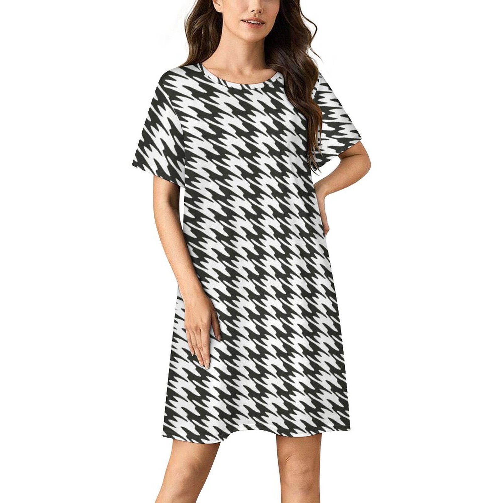 Aesthetic Grey Olive And White Ripple Women Nightgown Sleepwear Short ...