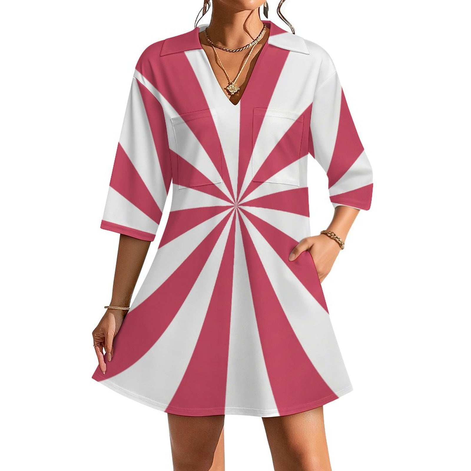 Aesthetic Heather Violet And White Sunburst Womens Dress With Pockets ...