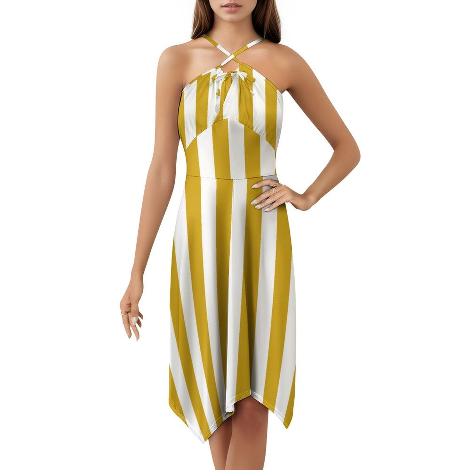 Aesthetic Honey Yellow And White Vertical Dress Elegant Party Dresses ...