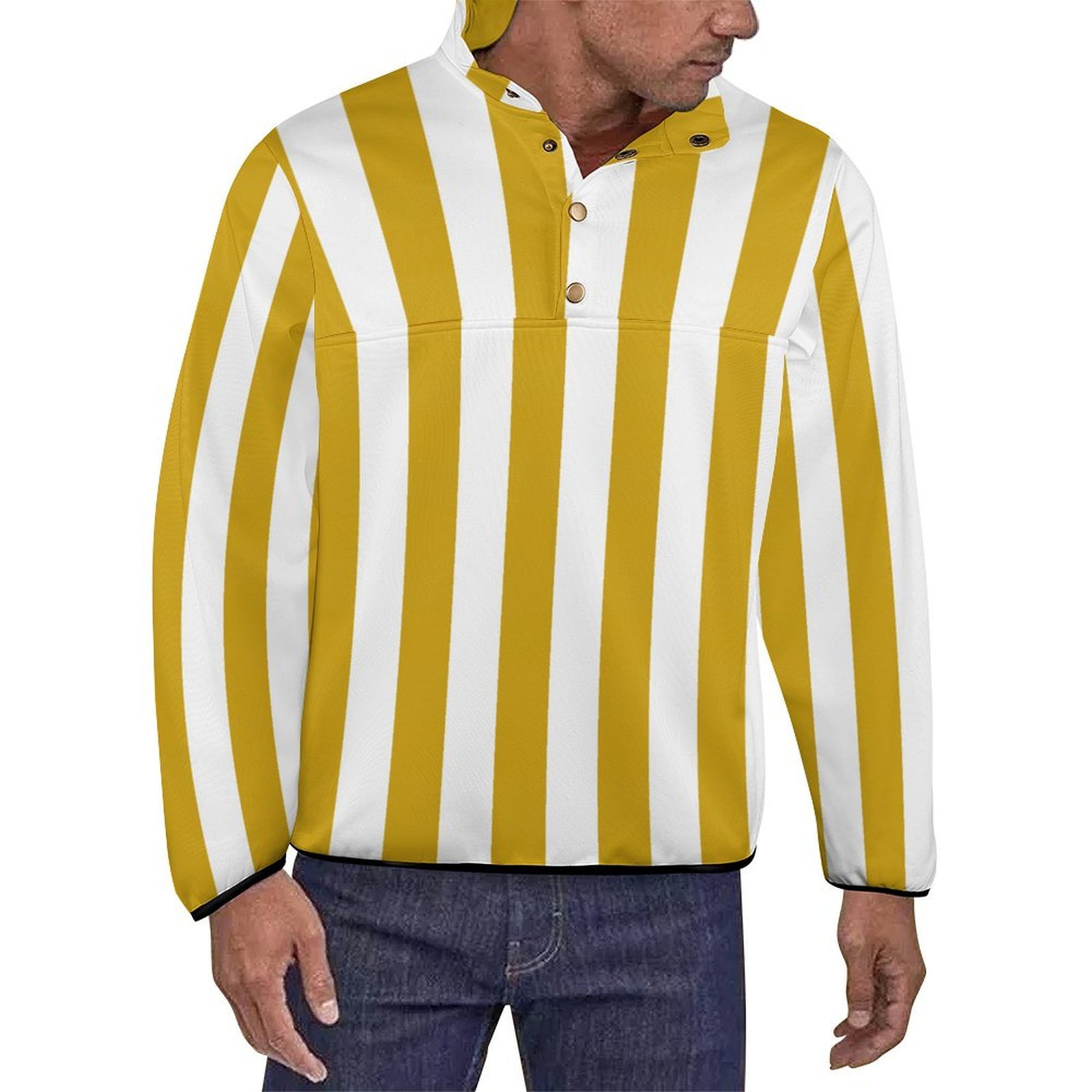 Aesthetic Honey Yellow And White Vertical Men's Stand Collar Sweater ...