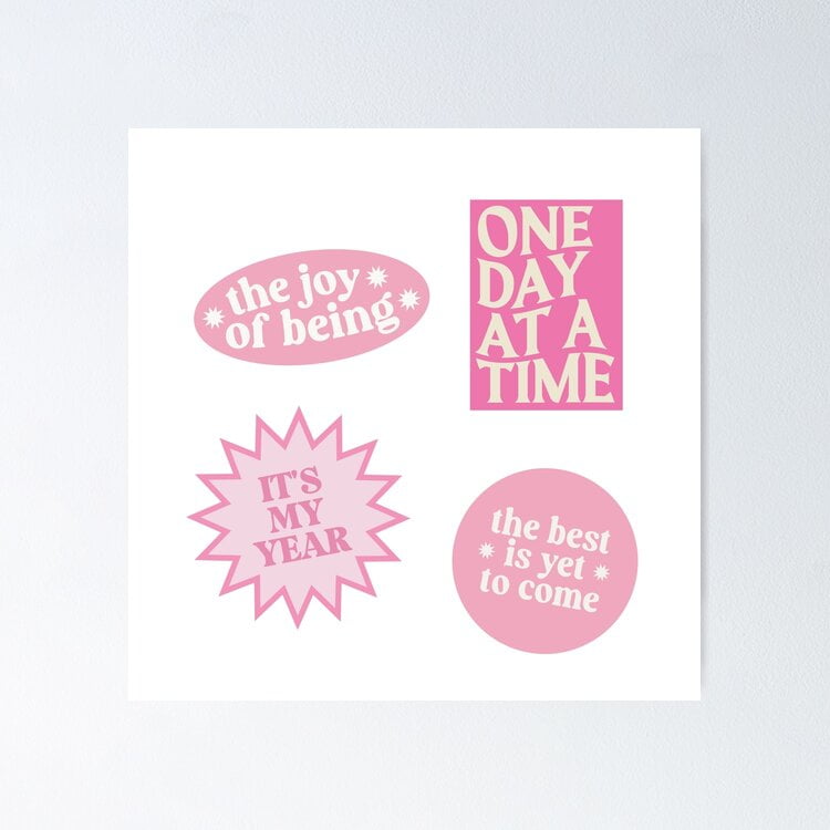 Aesthetic Hot Pink Pastel Stamp Sticker Pack Poster- Unframed Poster ...