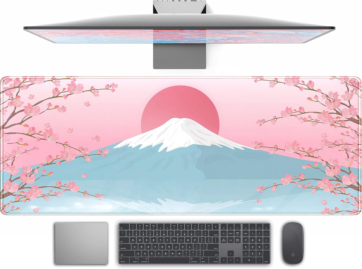 Aesthetic Japanese Cherry Blossom Desk Mat Cute Pastel Blue Color XL ...