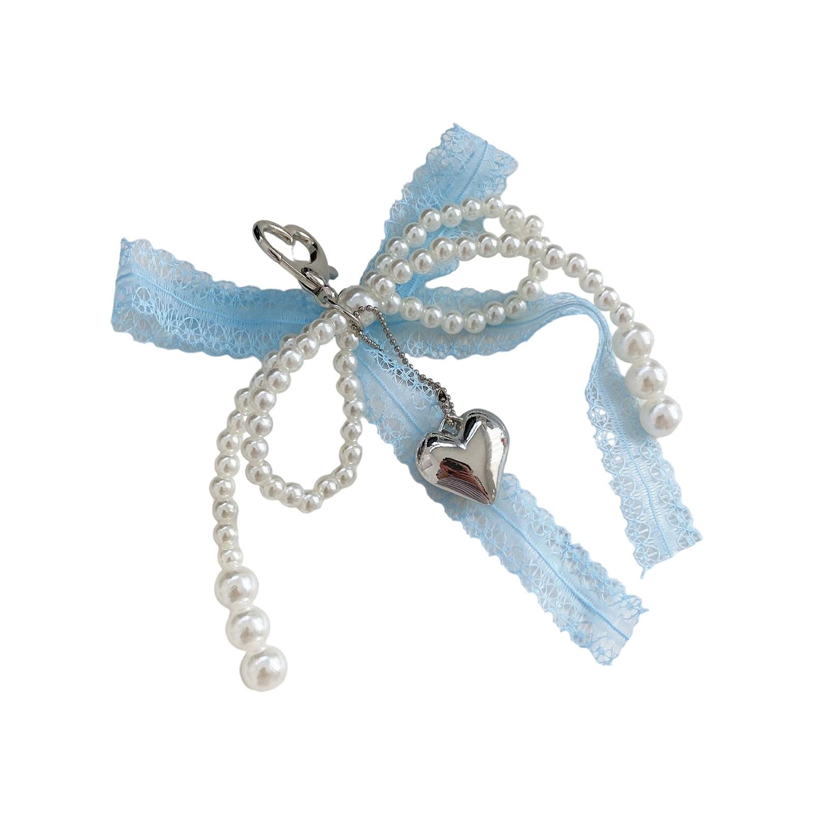 Aesthetic Keychain Charm,Ribbon Bows Bag Charm Pendant Sweet Pearls ...
