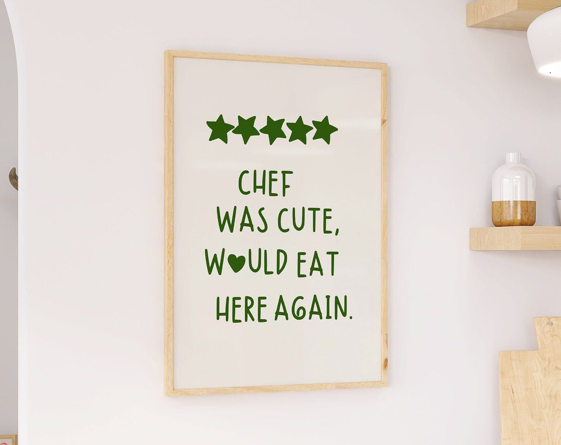 Aesthetic Kitchen Decor, Cute Cooking Art, Chef Quote, Kitchen Wall Art ...