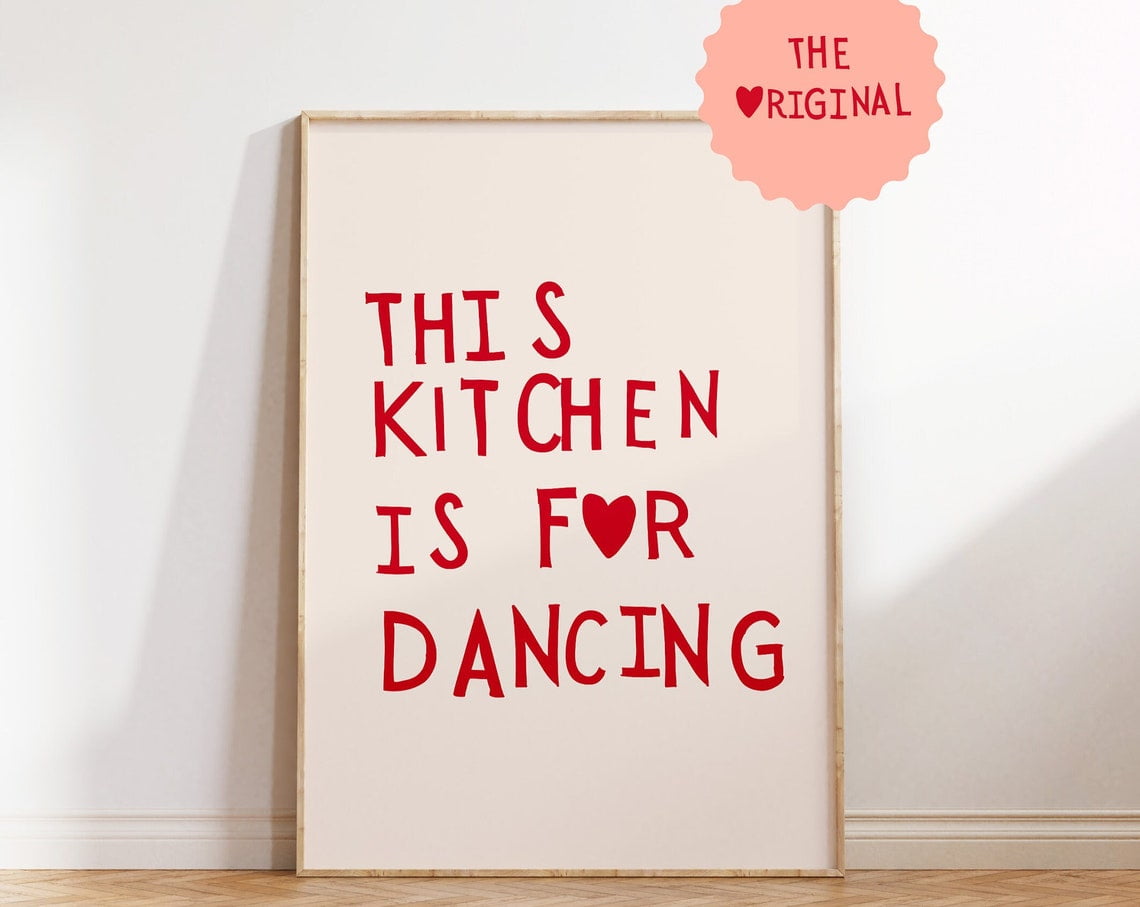 Aesthetic Kitchen Decor Cute Dance Art Red Kitchen Wall Art Print ...
