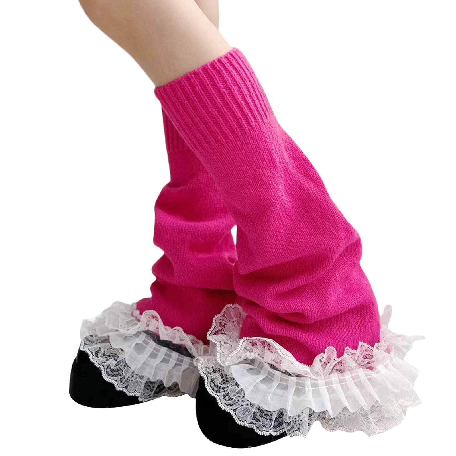 Aesthetic Knitted Stretch Leg Warmers Boot Cuffs Sweet Tiered Ruffled ...