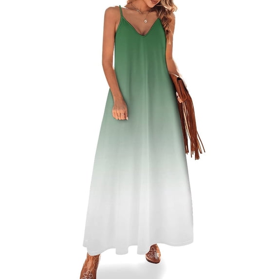 Aesthetic Leaf Green And White Gradient Sleeveless Dress Women's ...