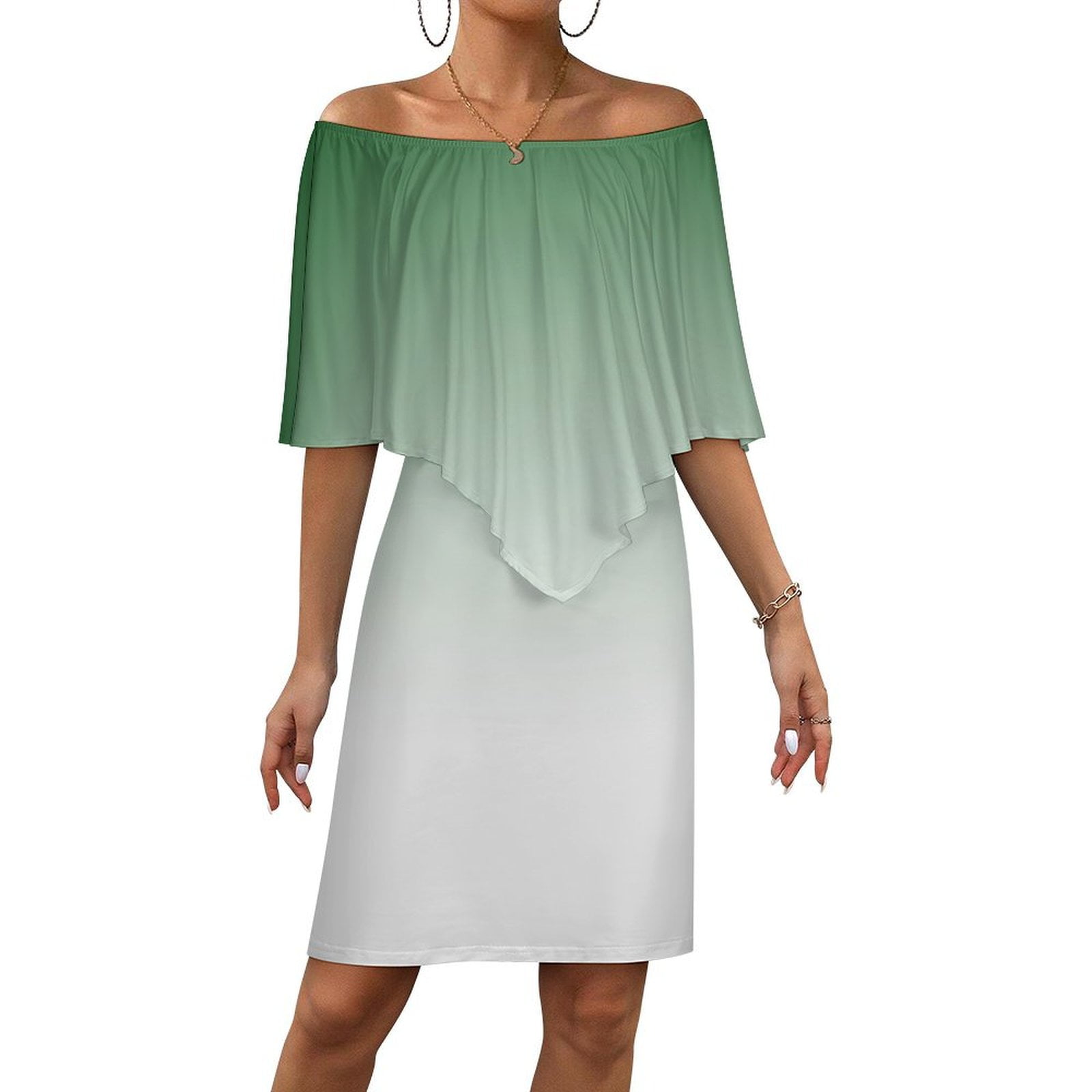 Aesthetic Leaf Green And White Gradient Women's Off The Shoulder ...