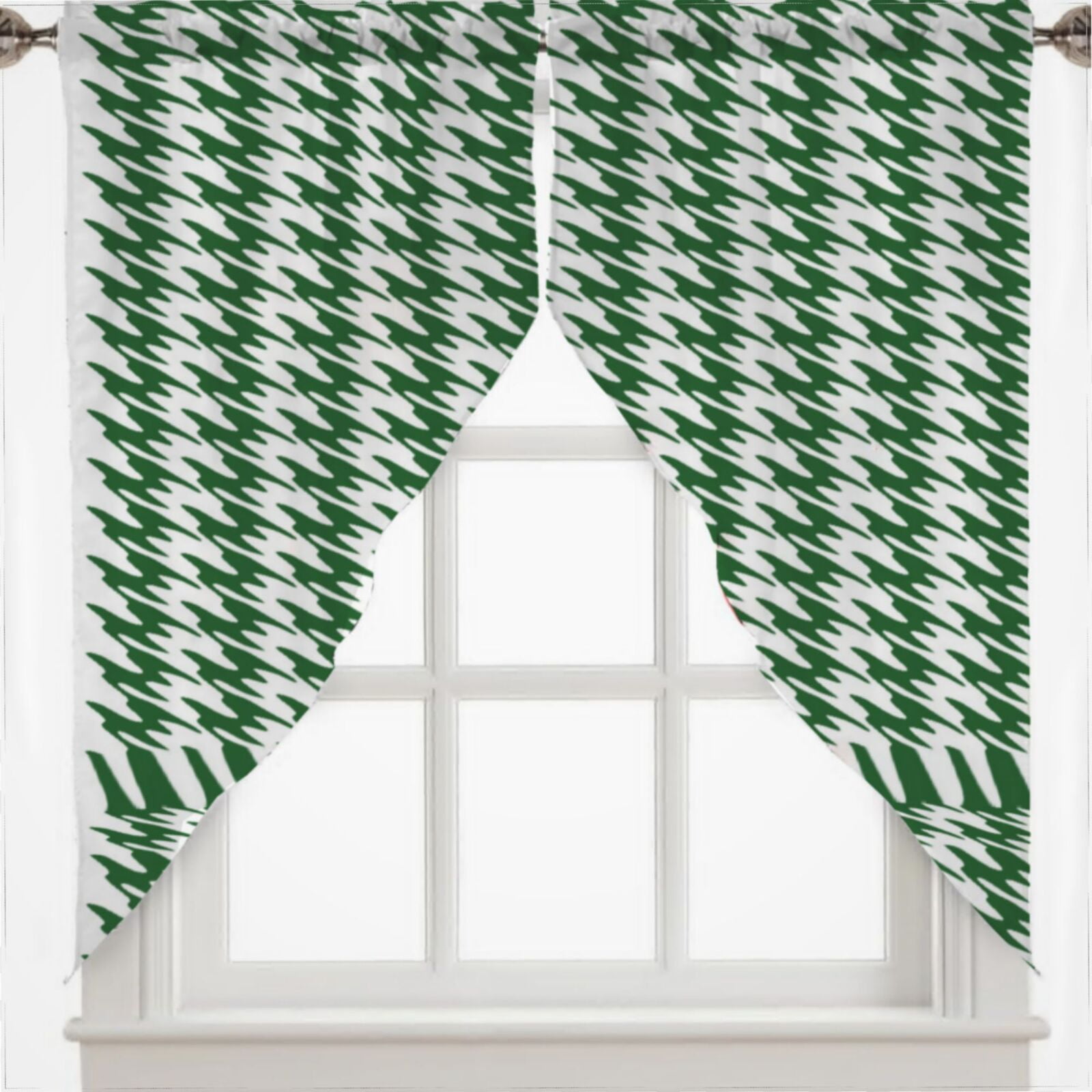Aesthetic Leaf Green And White Ripple Swag Valances For Windows 2 Pack ...