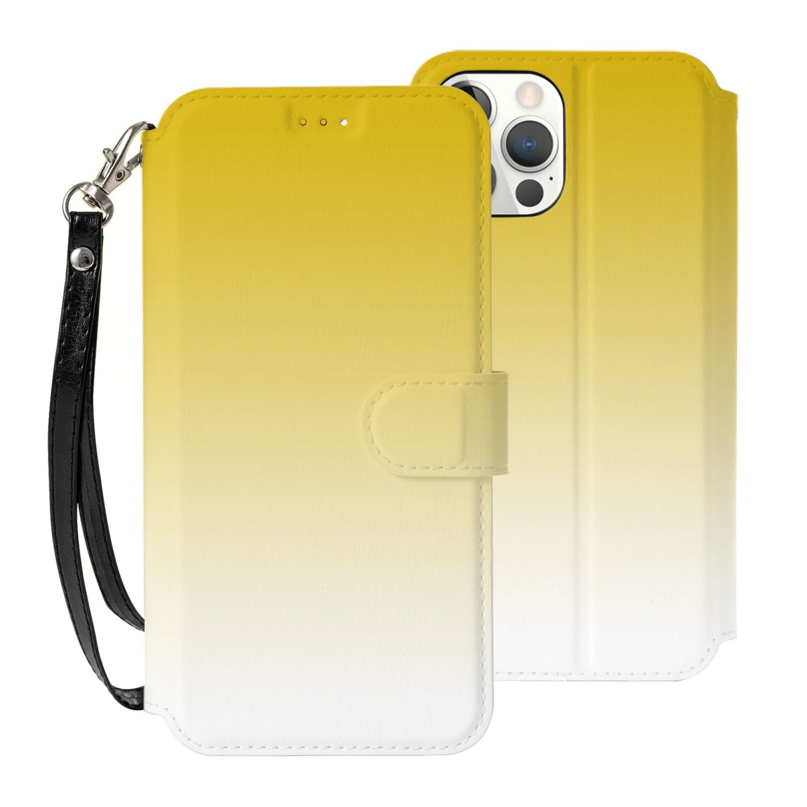Aesthetic Lemon Yellow And White Gradient Leather Wallet Phone Case ...