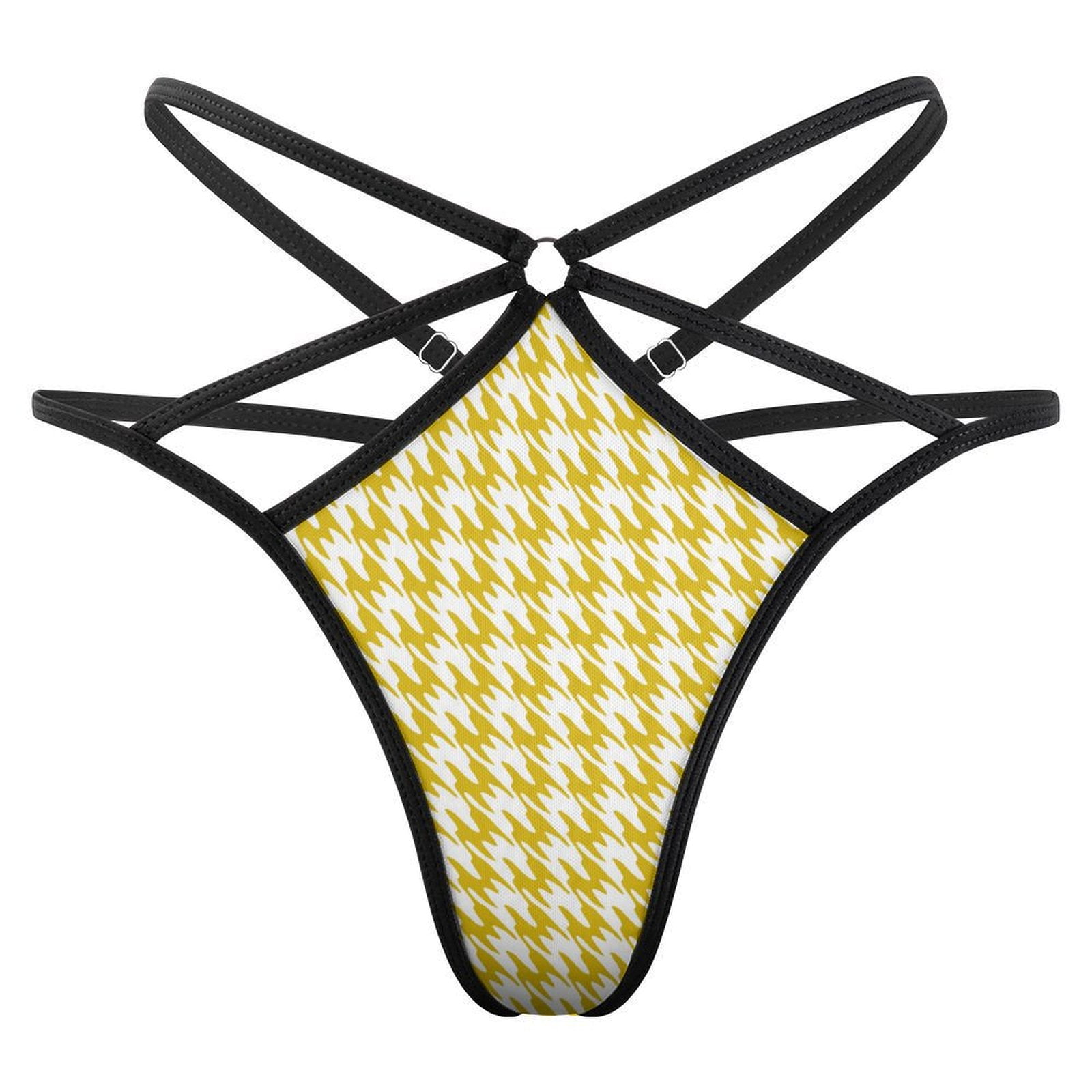 Aesthetic Lemon Yellow And White Ripple Open Type Women's Panties ...