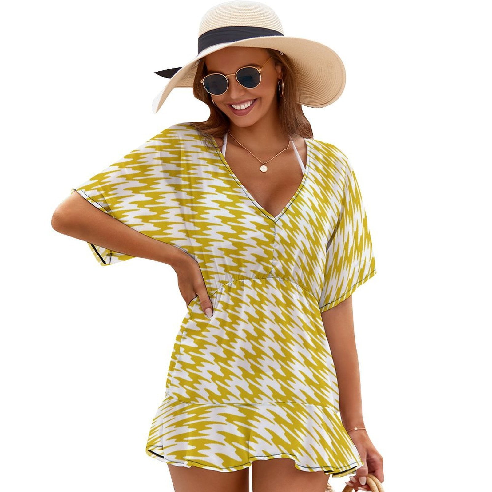Aesthetic Lemon Yellow And White Ripple Women's Luxury Party Dress ...