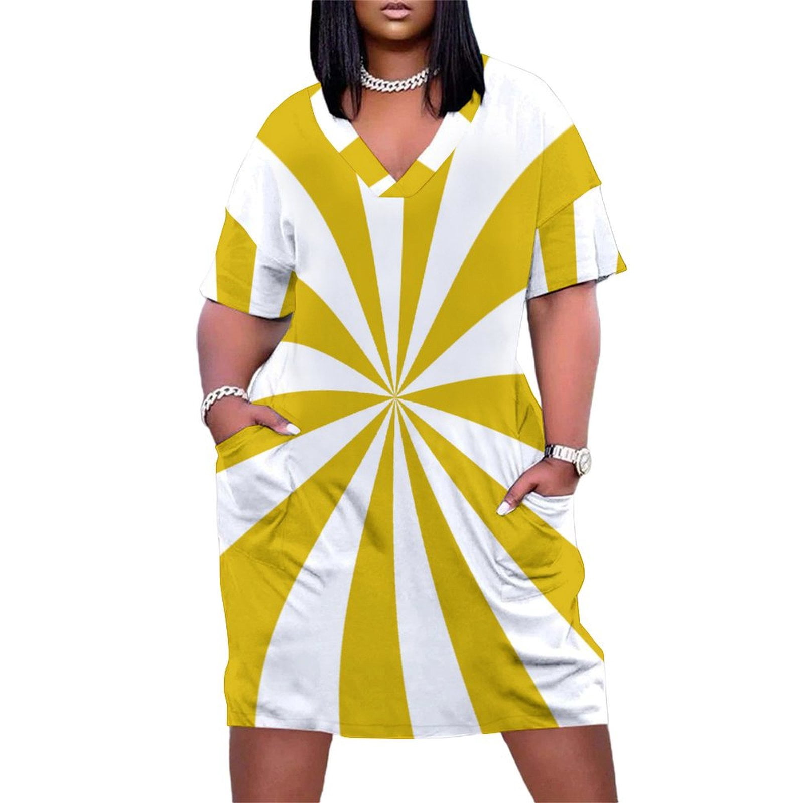 Aesthetic Lemon Yellow And White Sunburst Summer Dresses for Women Plus ...