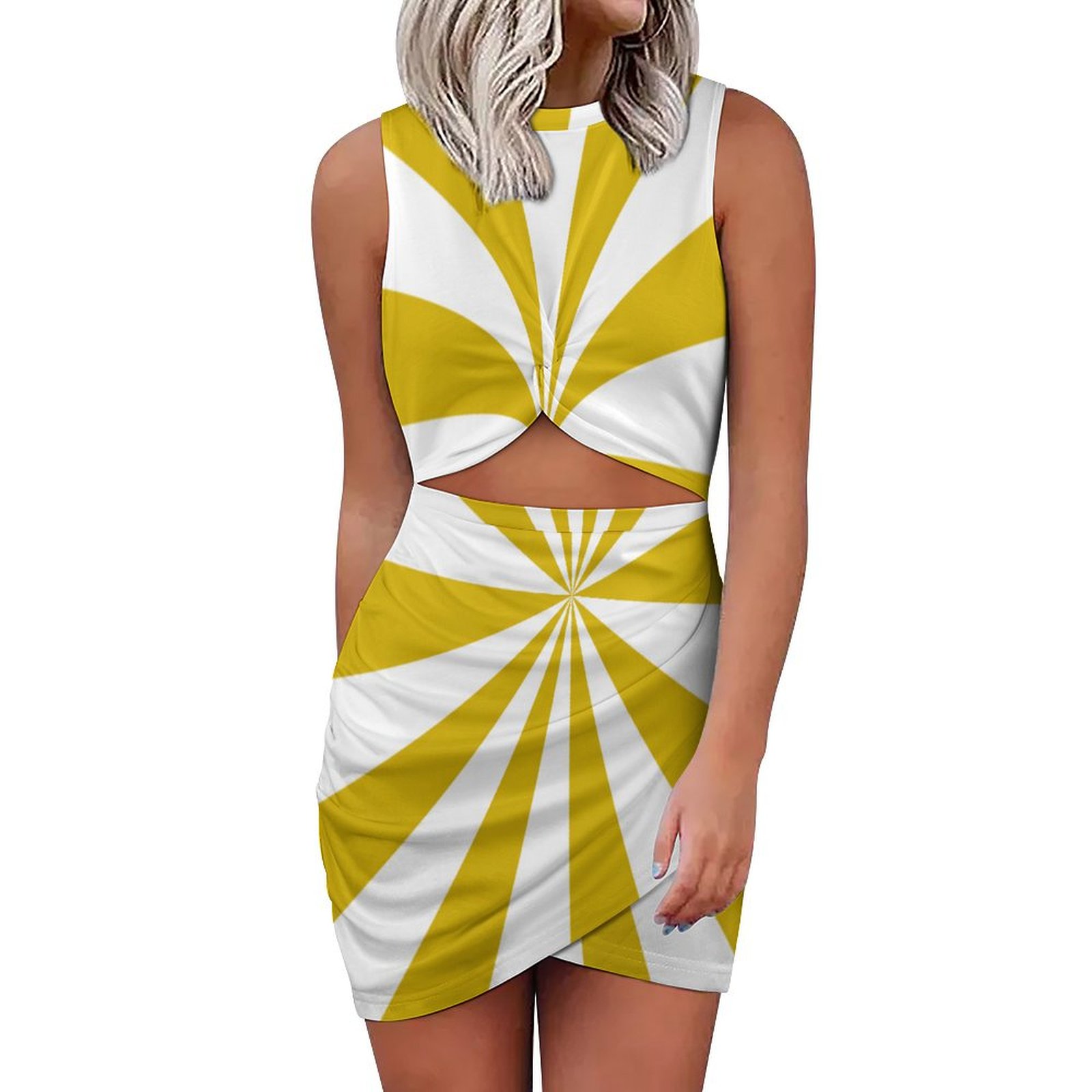 Aesthetic Lemon Yellow And White Sunburst Women's Crossover Slim Hip ...