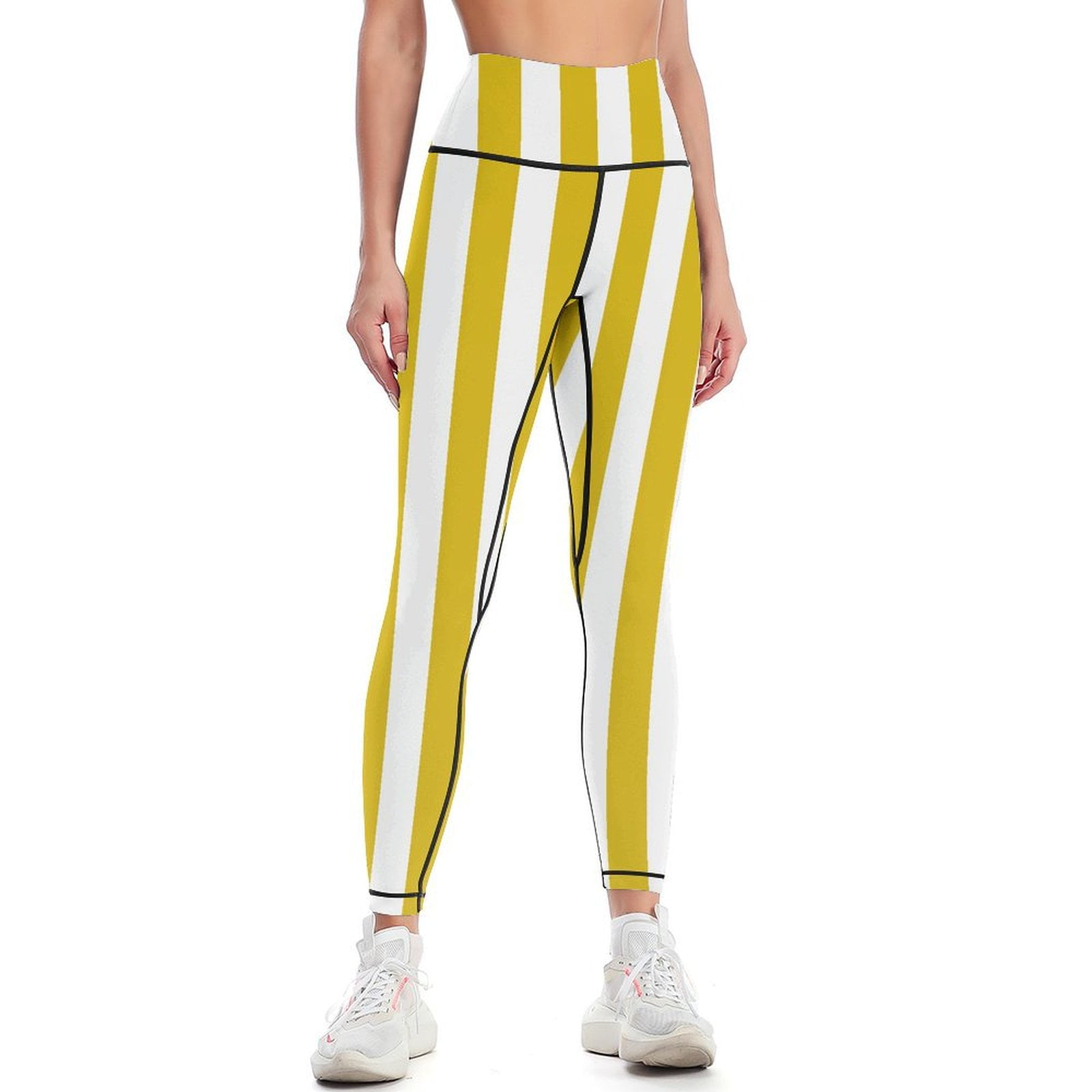 Aesthetic Lemon Yellow And White Vertical Leggings Pants Sport Active ...