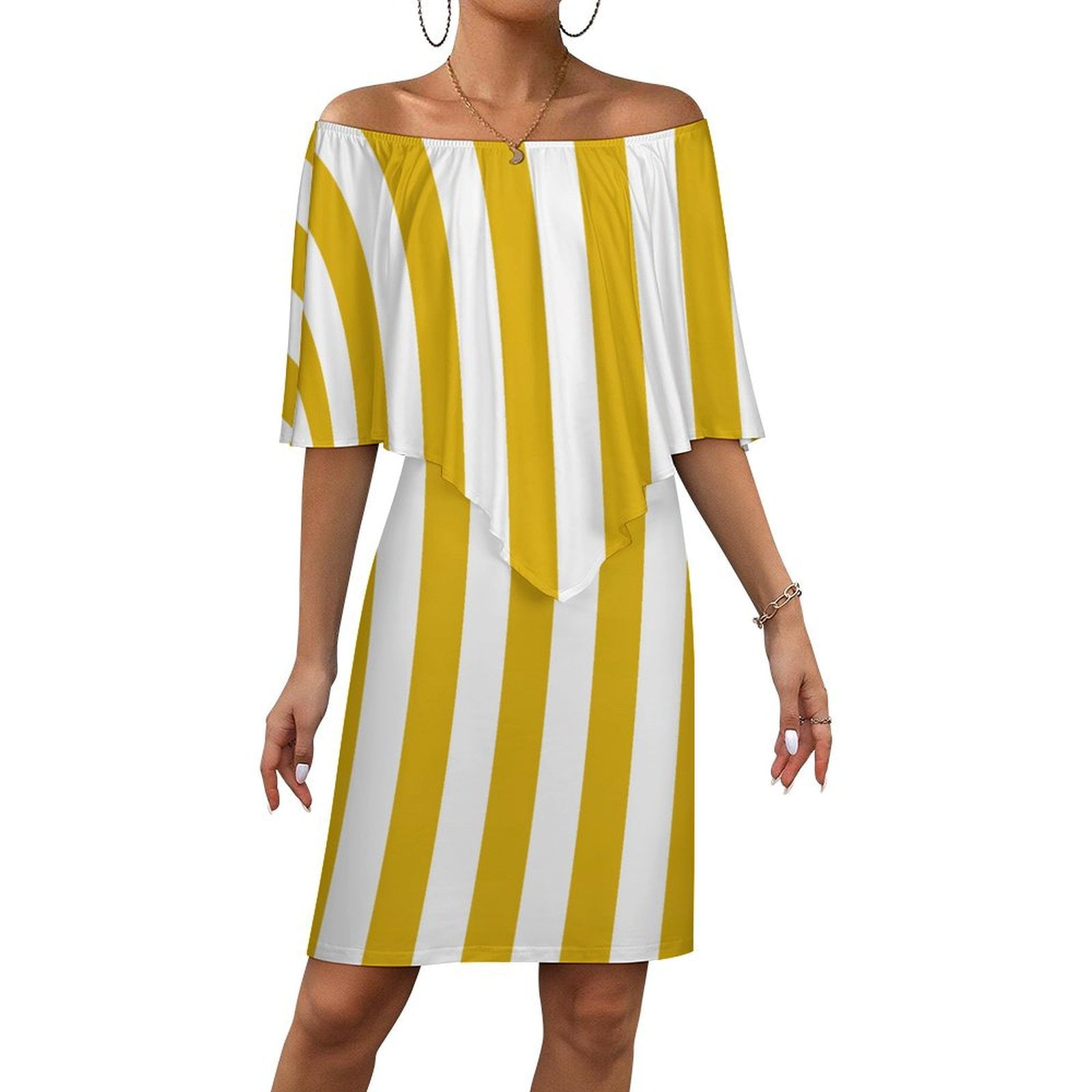 Aesthetic Lemon Yellow And White Vertical Women's Off The Shoulder ...