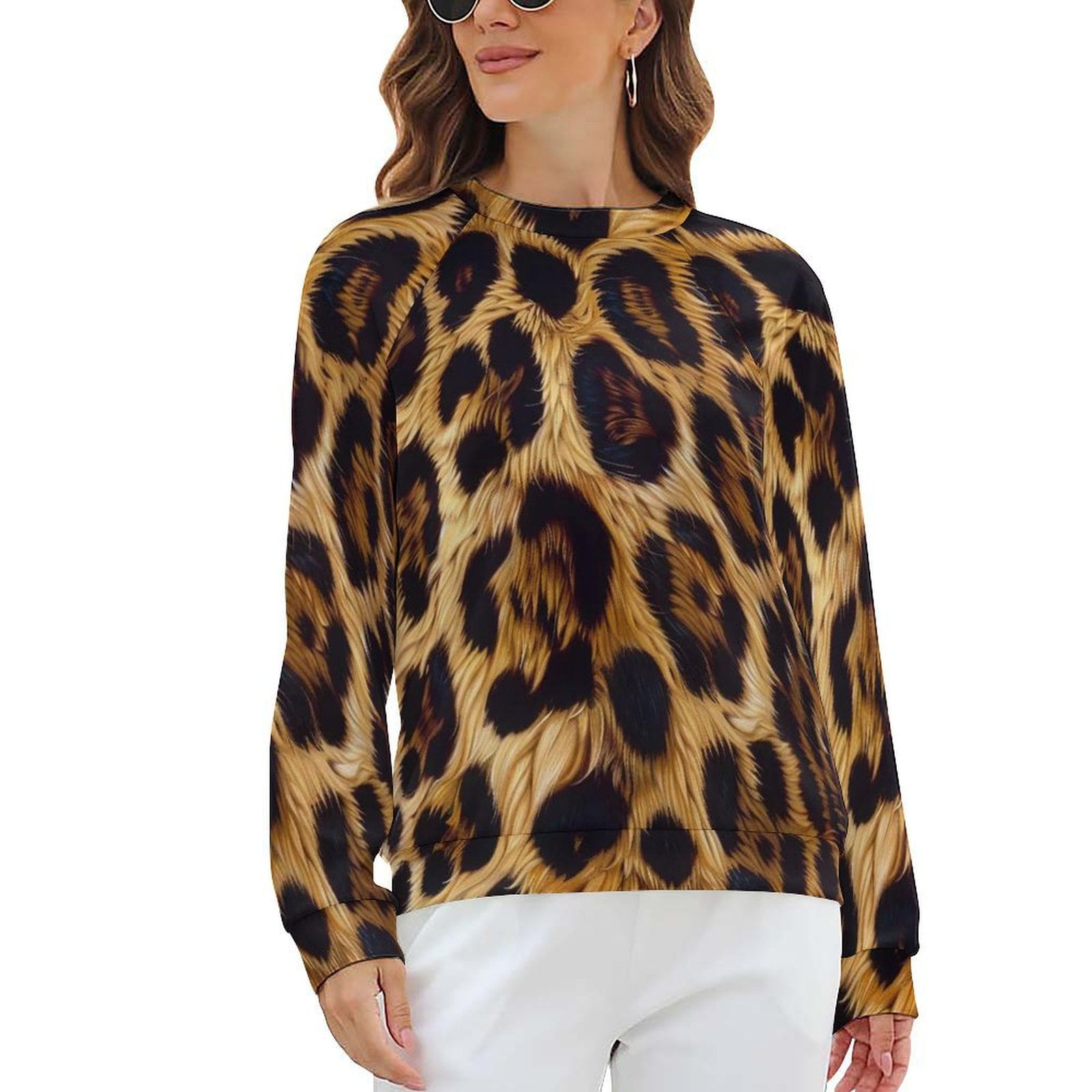 Aesthetic Leopard Print Ladies Tops Women Sweatshirts With Long Sleeve ...