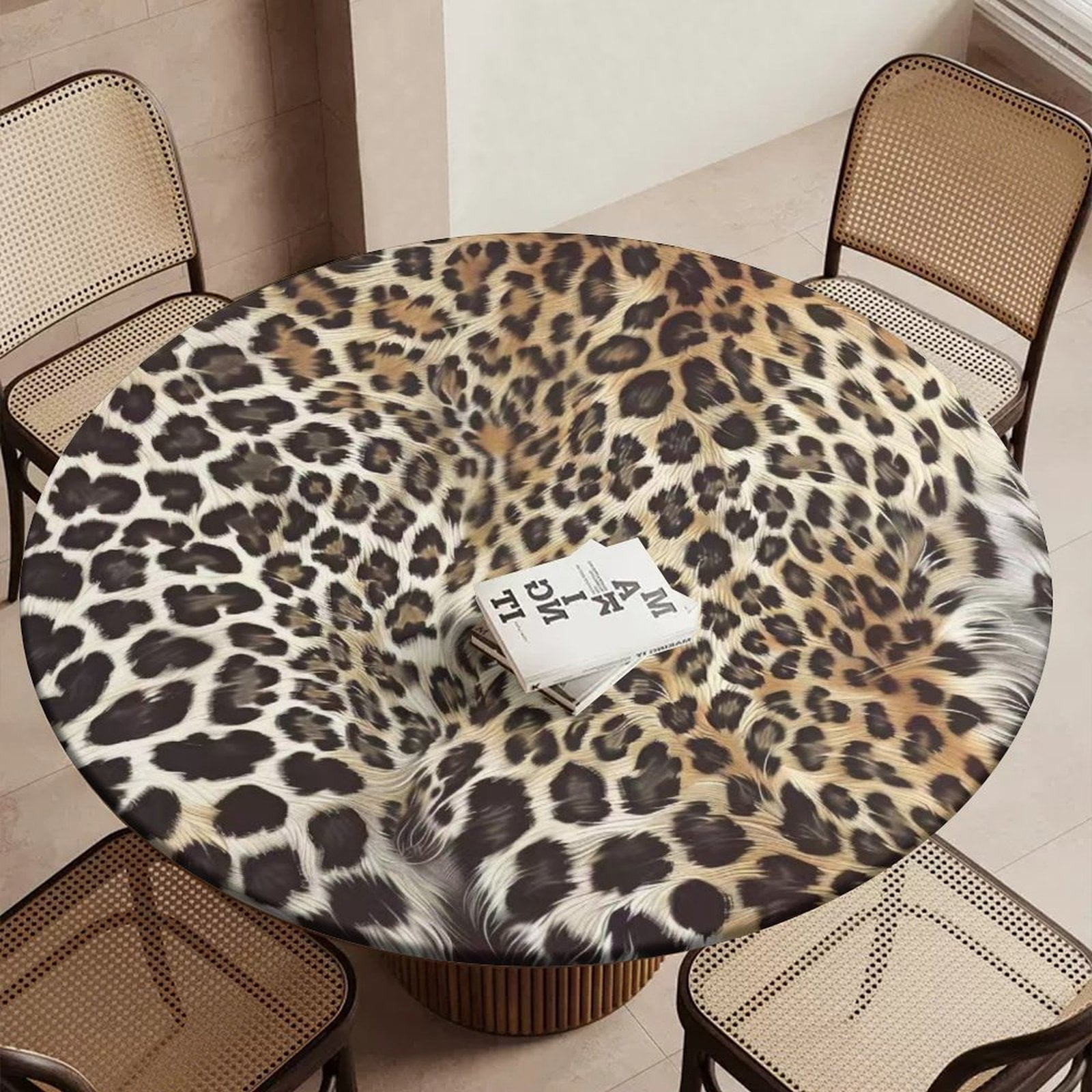Aesthetic Leopard Round Table Cover Kitchen Printed Waterproof ...