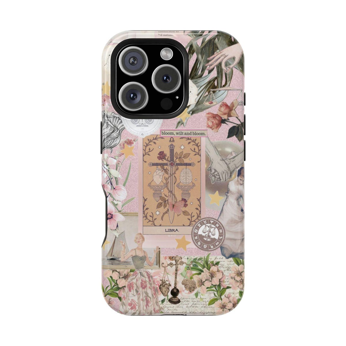 Aesthetic Libra Zodiac Horoscope with Pink Floral Tarot Art Case with ...