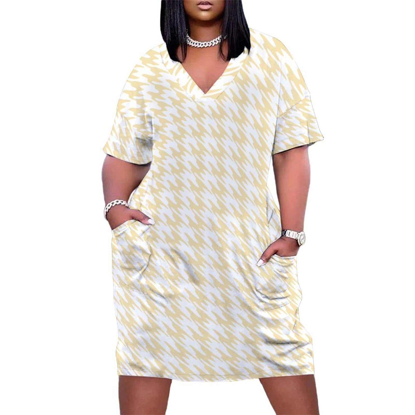 Aesthetic Light Ivory And White Ripple Loose Pocket Dress Dresses ...