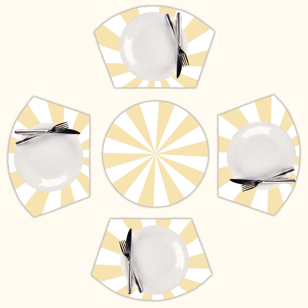 Aesthetic Light Ivory and White Sunburst Round Table Placemats Set Of 5 ...
