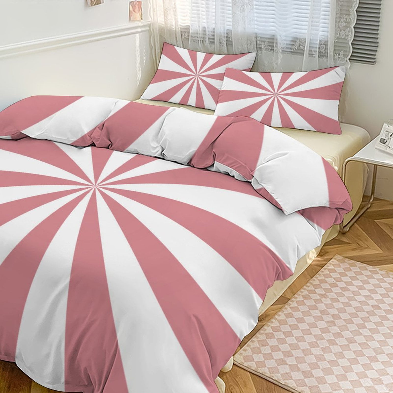 Aesthetic Light Pink And White Sunburst 102"x90"3 Pcs Soft Bedding Set ...