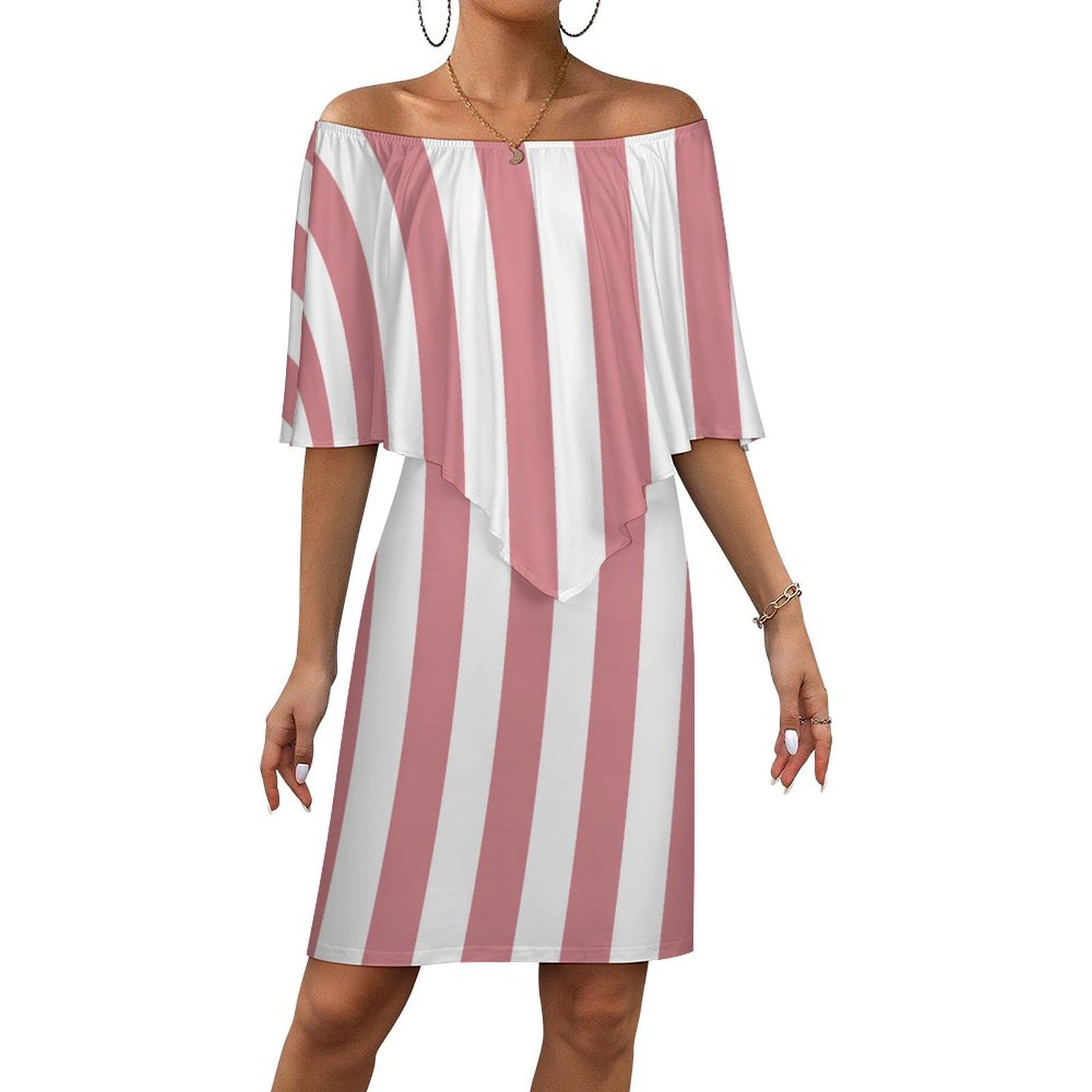 Aesthetic Light Pink And White Vertical Women's Off The Shoulder ...