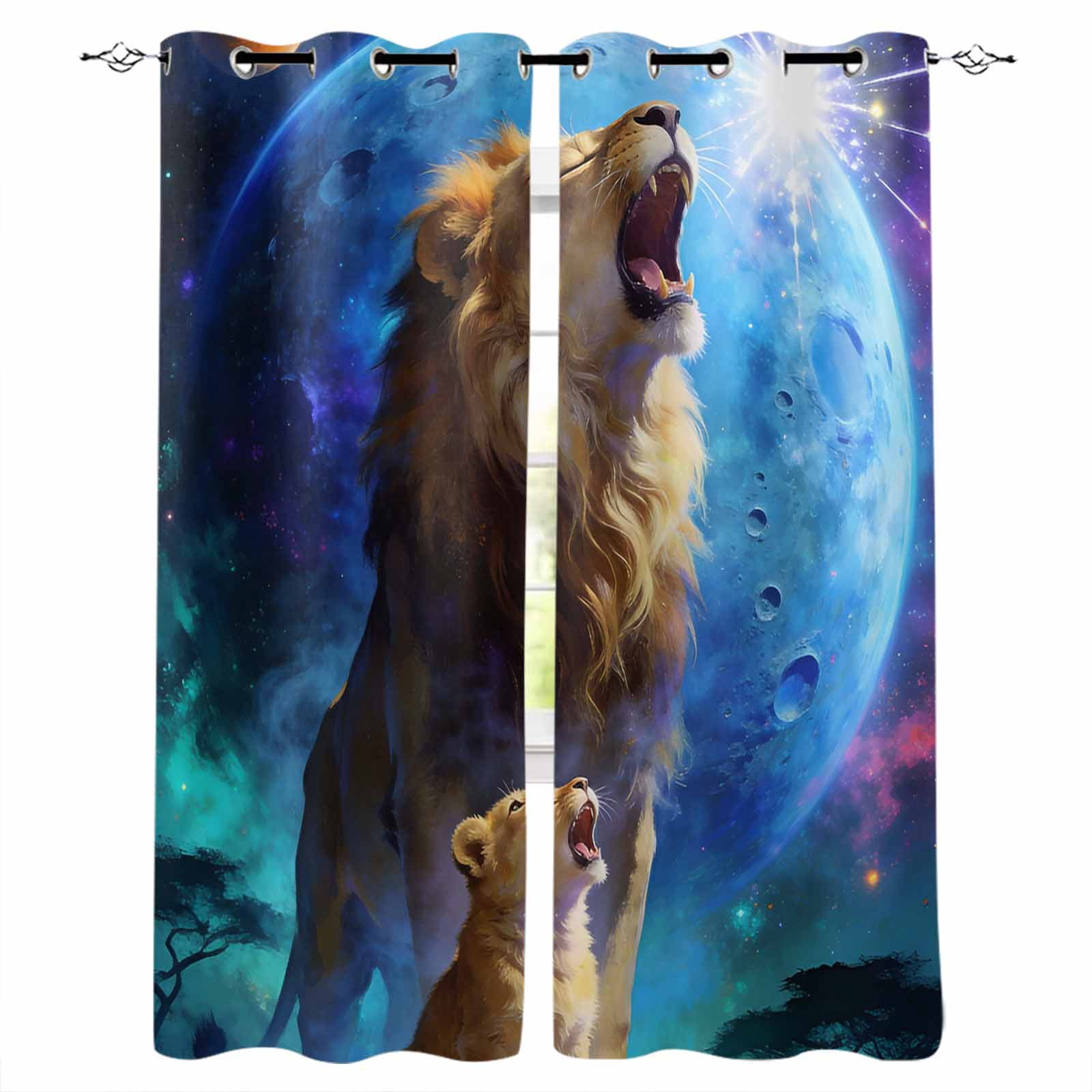 Aesthetic Lions Blackout Curtains for Bedroom/Living Room, Thermal ...