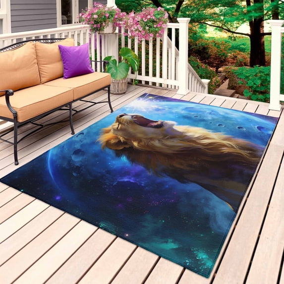 Aesthetic Lions Outdoor Rug for Patio/Deck/Porch, Non-Slip Large Area ...