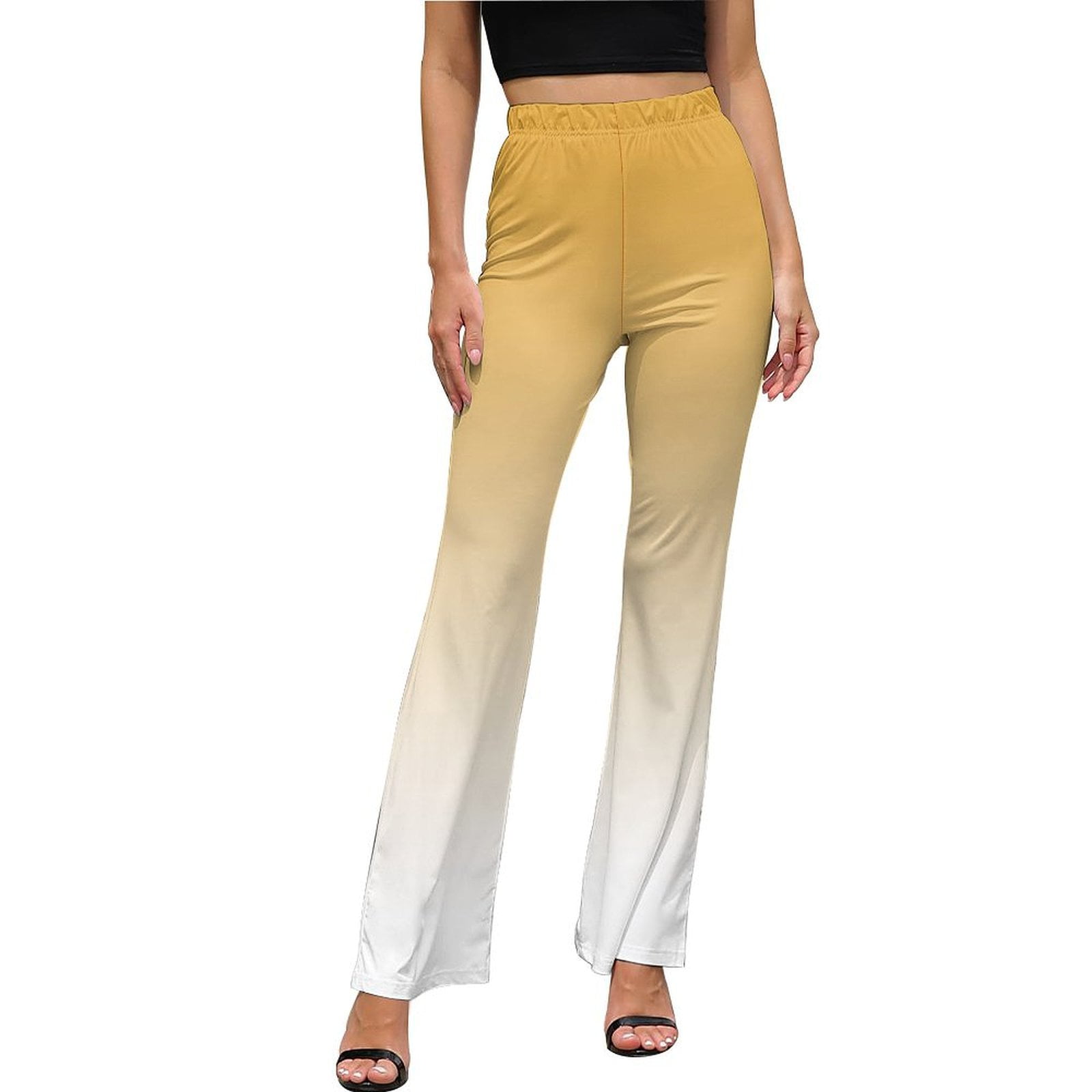 Aesthetic Maize Yellow And White Gradient High Waisted Casual Flared Trousers Summer Home Pants ...