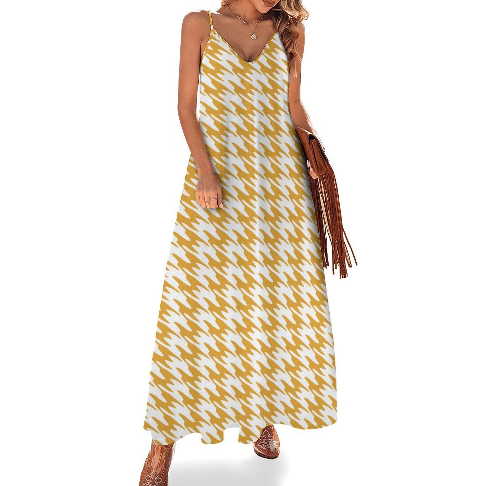Aesthetic Maize Yellow And White Ripple Sleeveless Dress Loose Women's Dress Dresses Luxury ...
