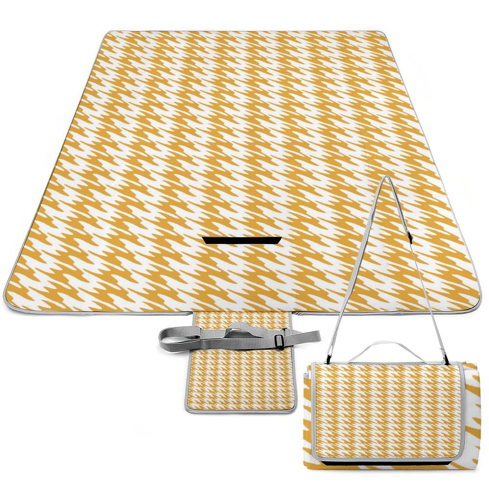 Aesthetic Maize Yellow And White Ripple Square Picnic Mat Waterproof ...