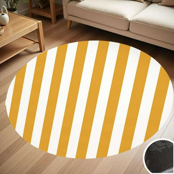 Aesthetic Maize Yellow And White Vertical Round Carpet Living Room ...