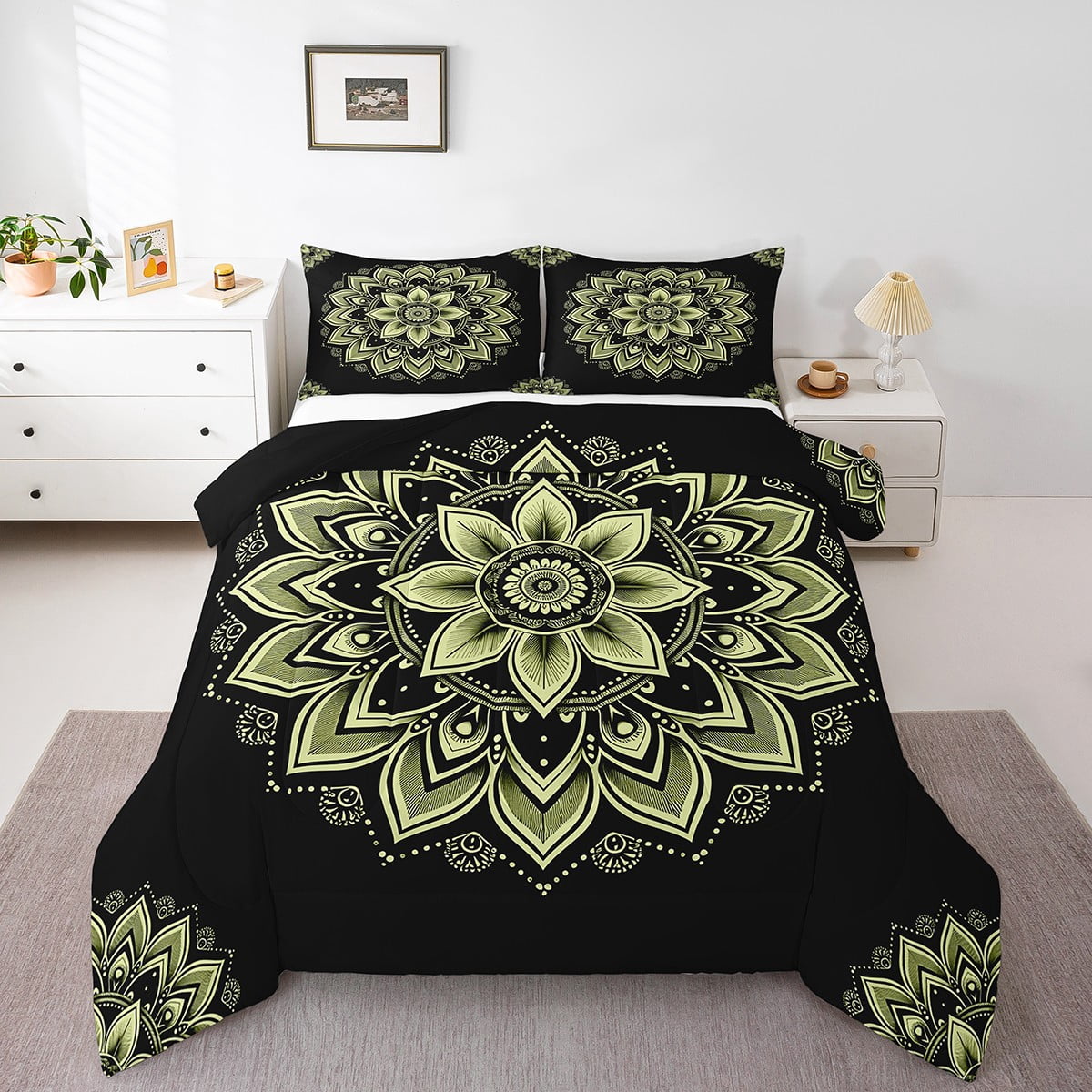Aesthetic Mandala Queen Bedding Sets Bohemian Flower Comforter Set for ...