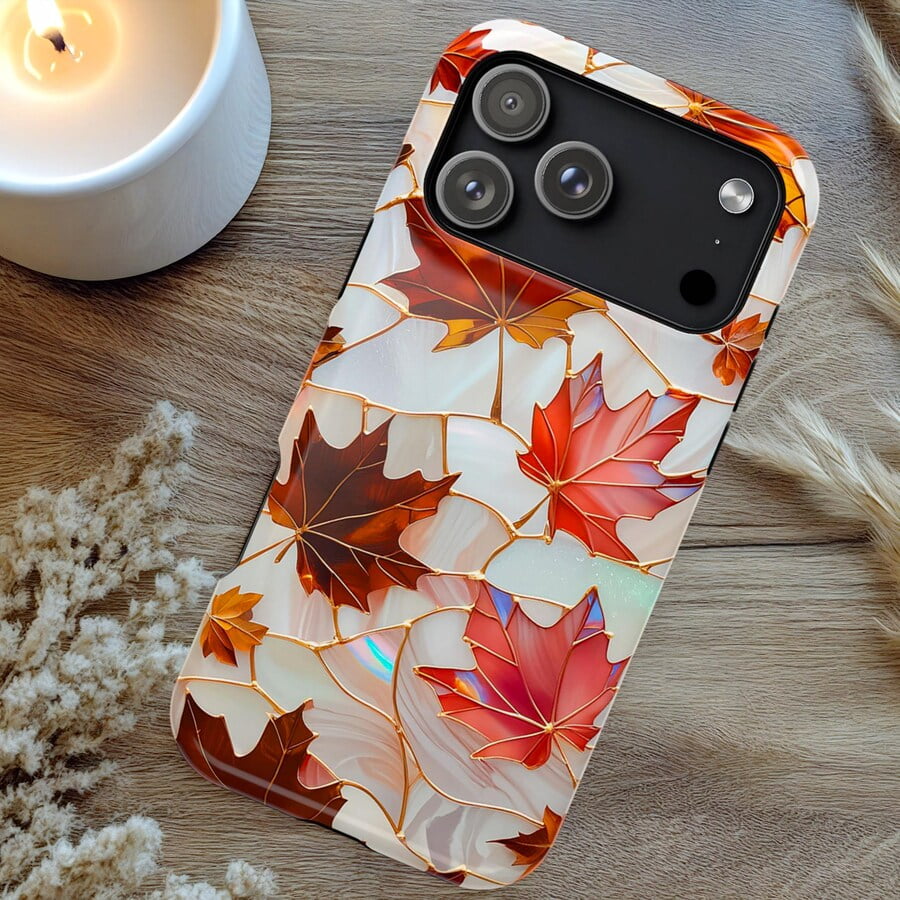 Aesthetic Maple Fall Leaves Stained Glass Autumn Phone Case with iPhone ...