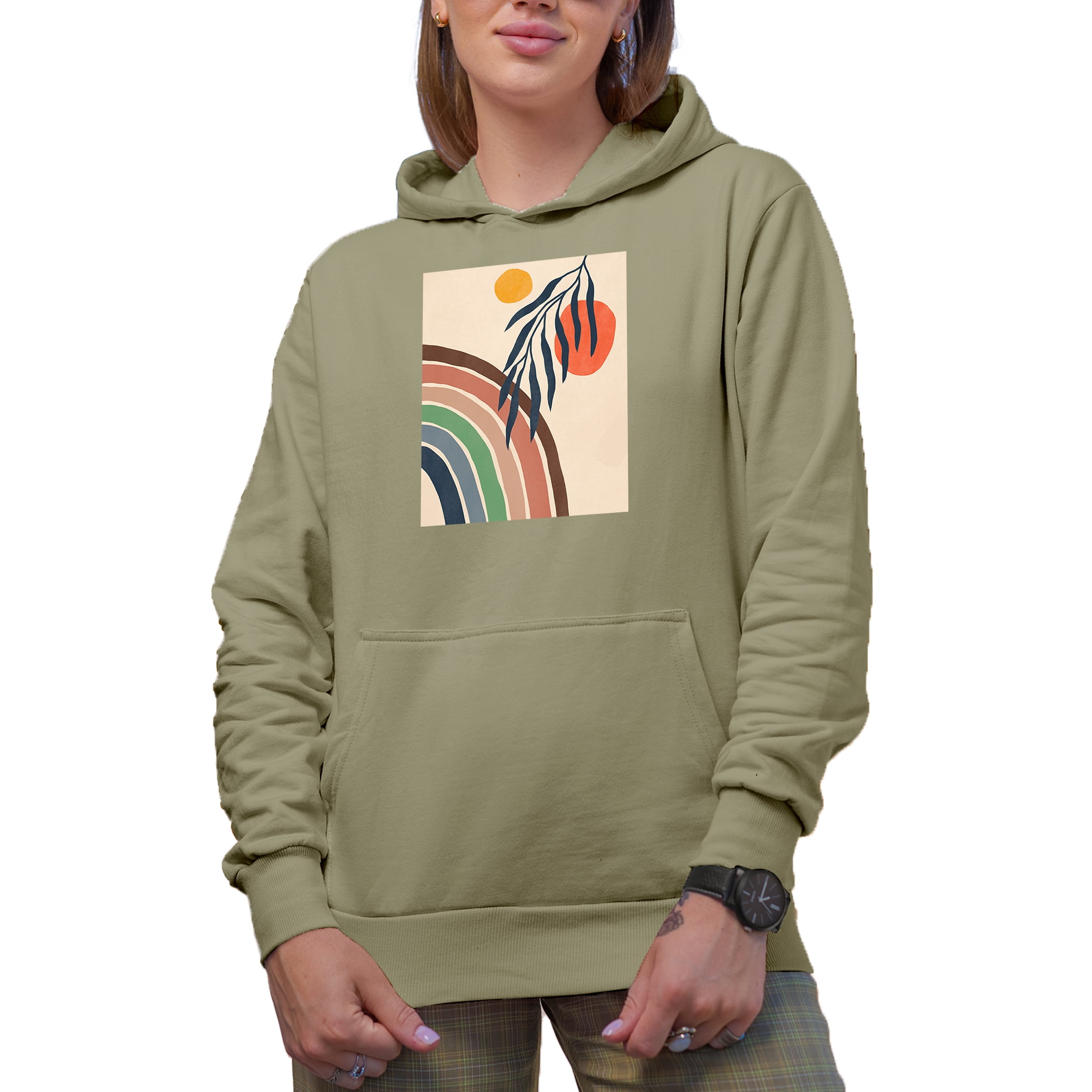 Aesthetic Minimalism Boho Rainbow & Sun Art Merch Gift, Sand Hooded ...