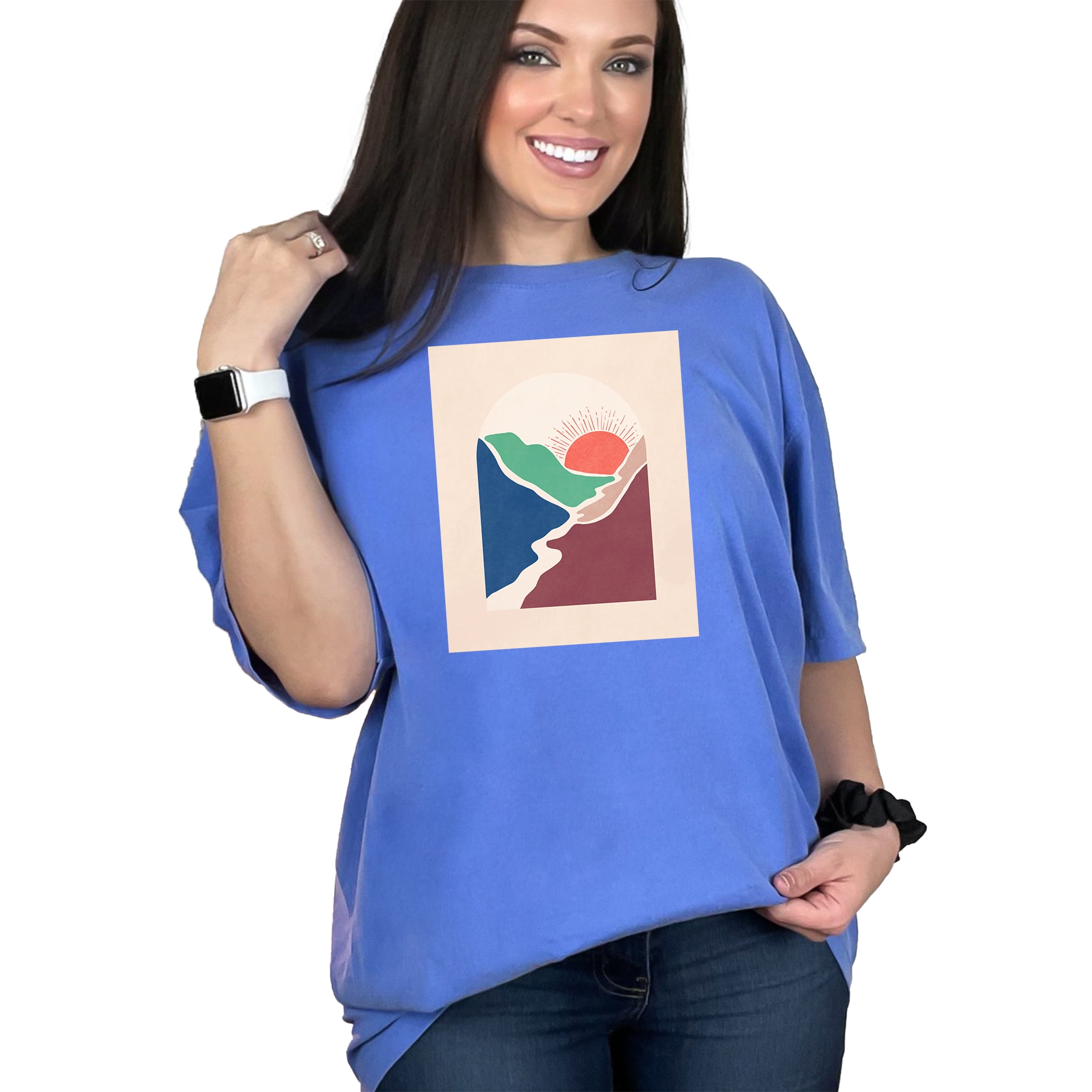 Aesthetic Minimalism Boho Sun & Mountains Art or Design, Flo Blue ...