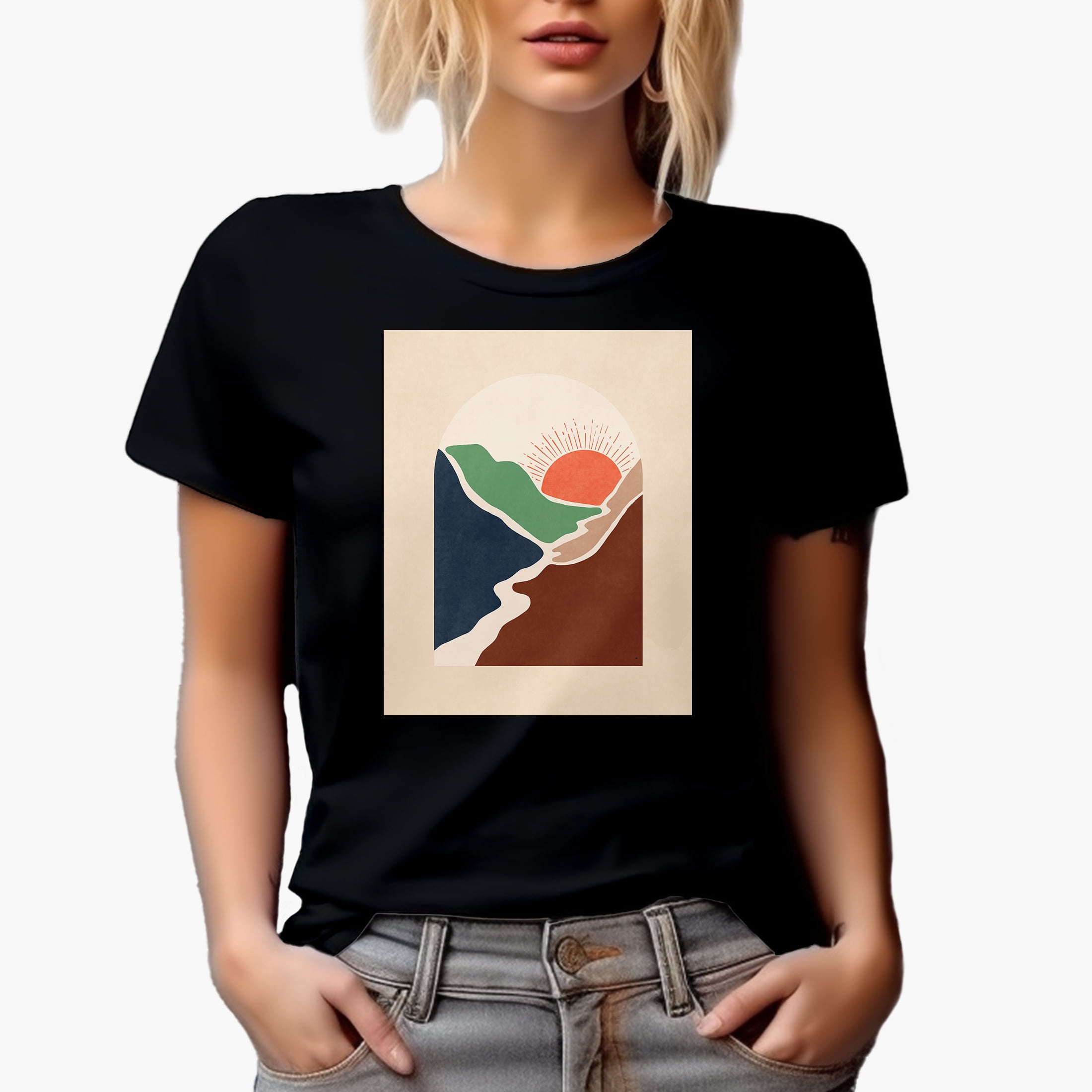 Aesthetic Minimalism Boho Sun & Mountains Art or Design Merch Gift ...