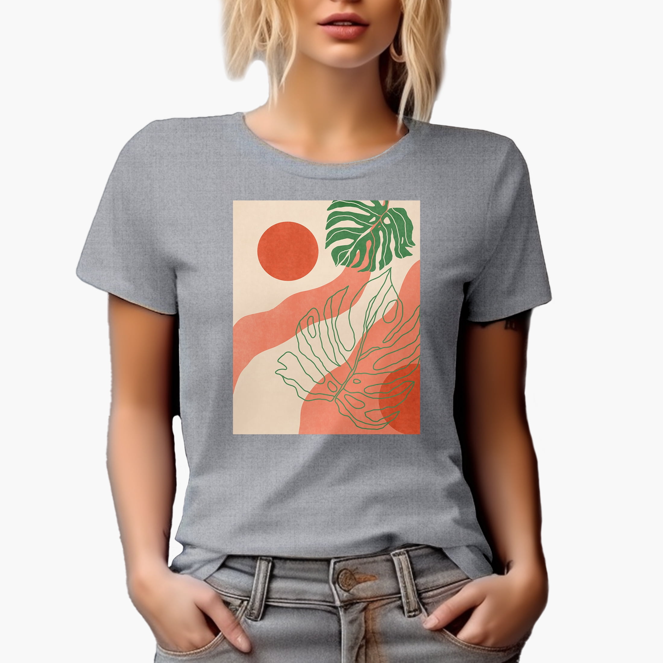 Aesthetic Minimalism Boho Sun & Tropical Leaves Art Merch Gift, Heather ...