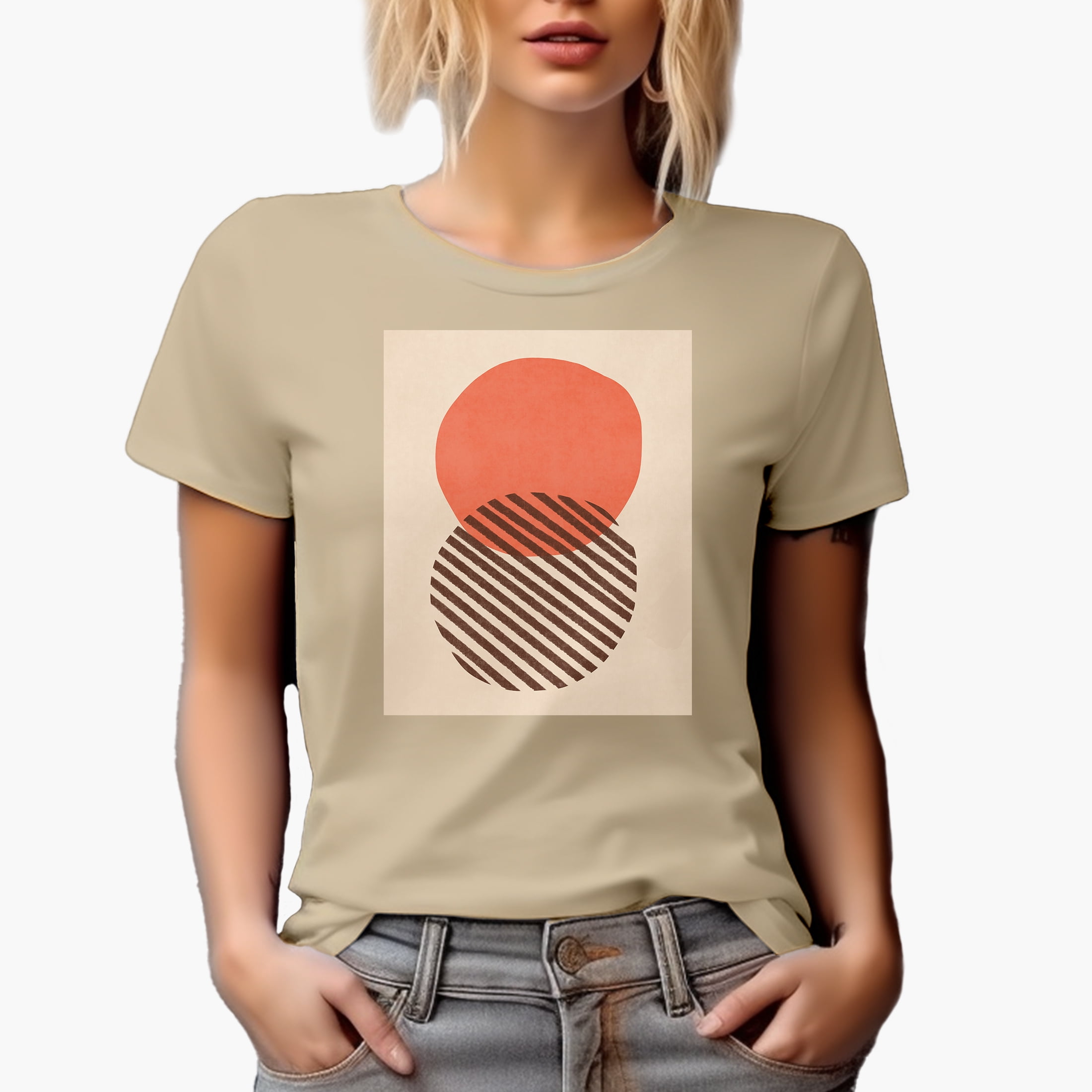 Aesthetic Minimalism Boho Two Circles Art Merch Gift, Tan T-Shirt ...