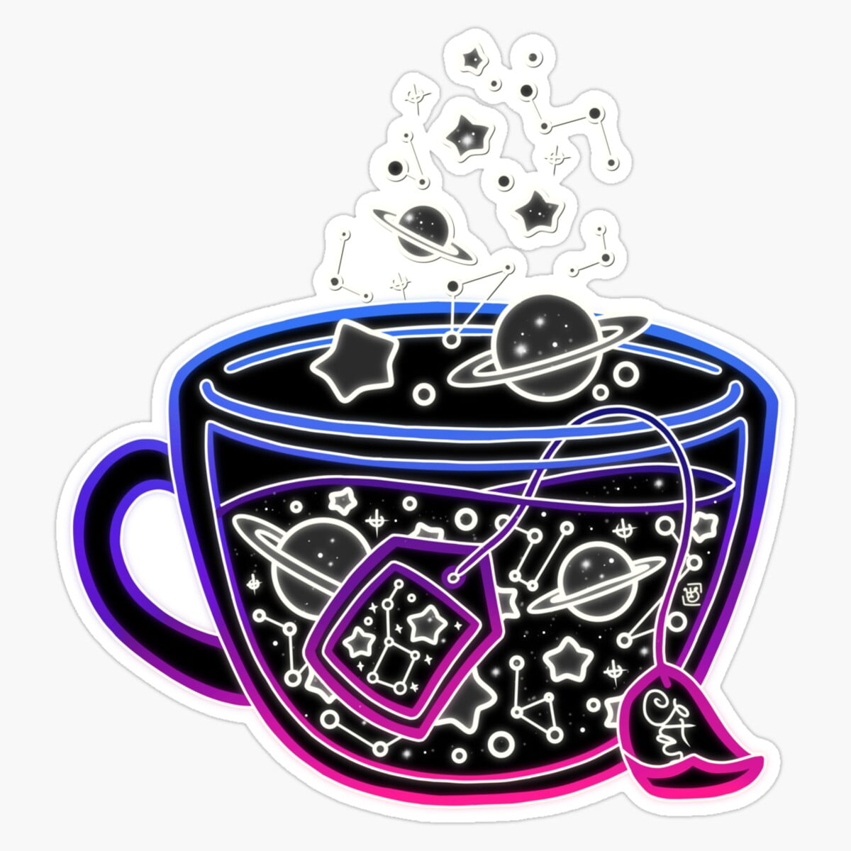 Aesthetic Neon Galaxy Tea Cup Purple Pink Celestial Drink Graphic Decal ...