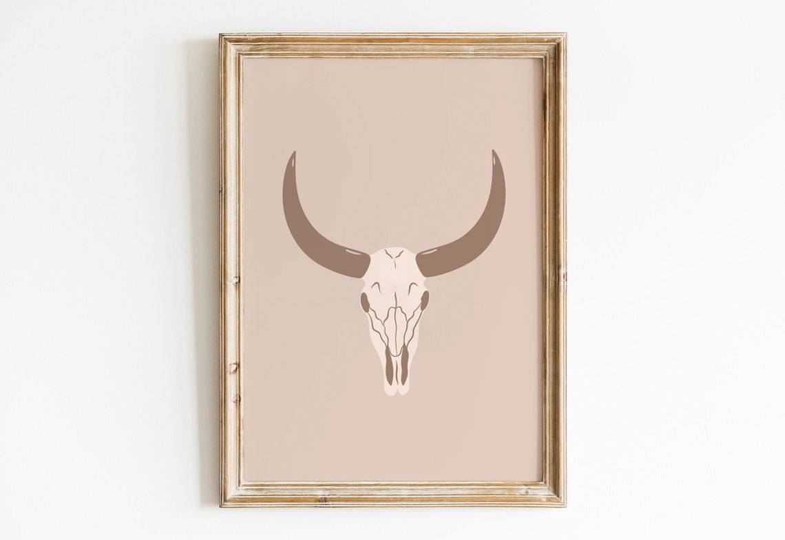 Aesthetic Neutral Western Decor Bull Skull Poster Coastal Cowgirl Wall ...